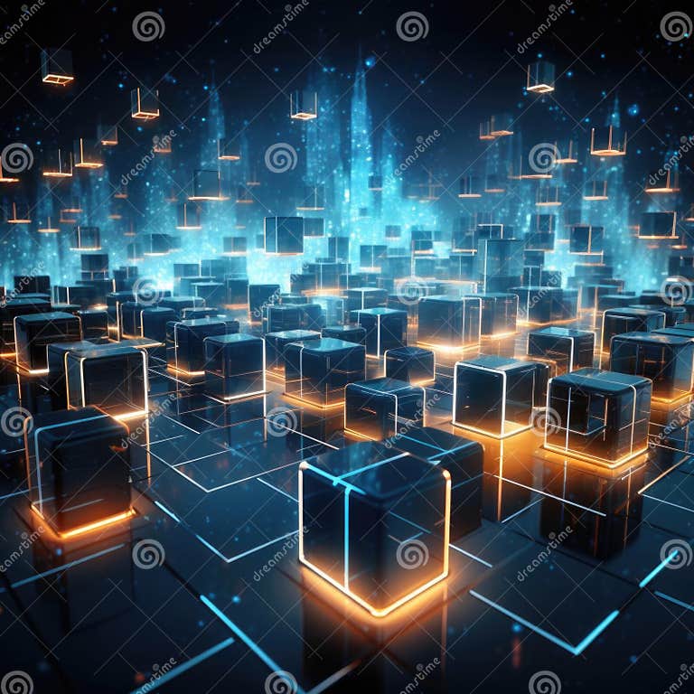 3D Hi-Tech Cube. Big Data Cube Quantum Computer Server Concept ...