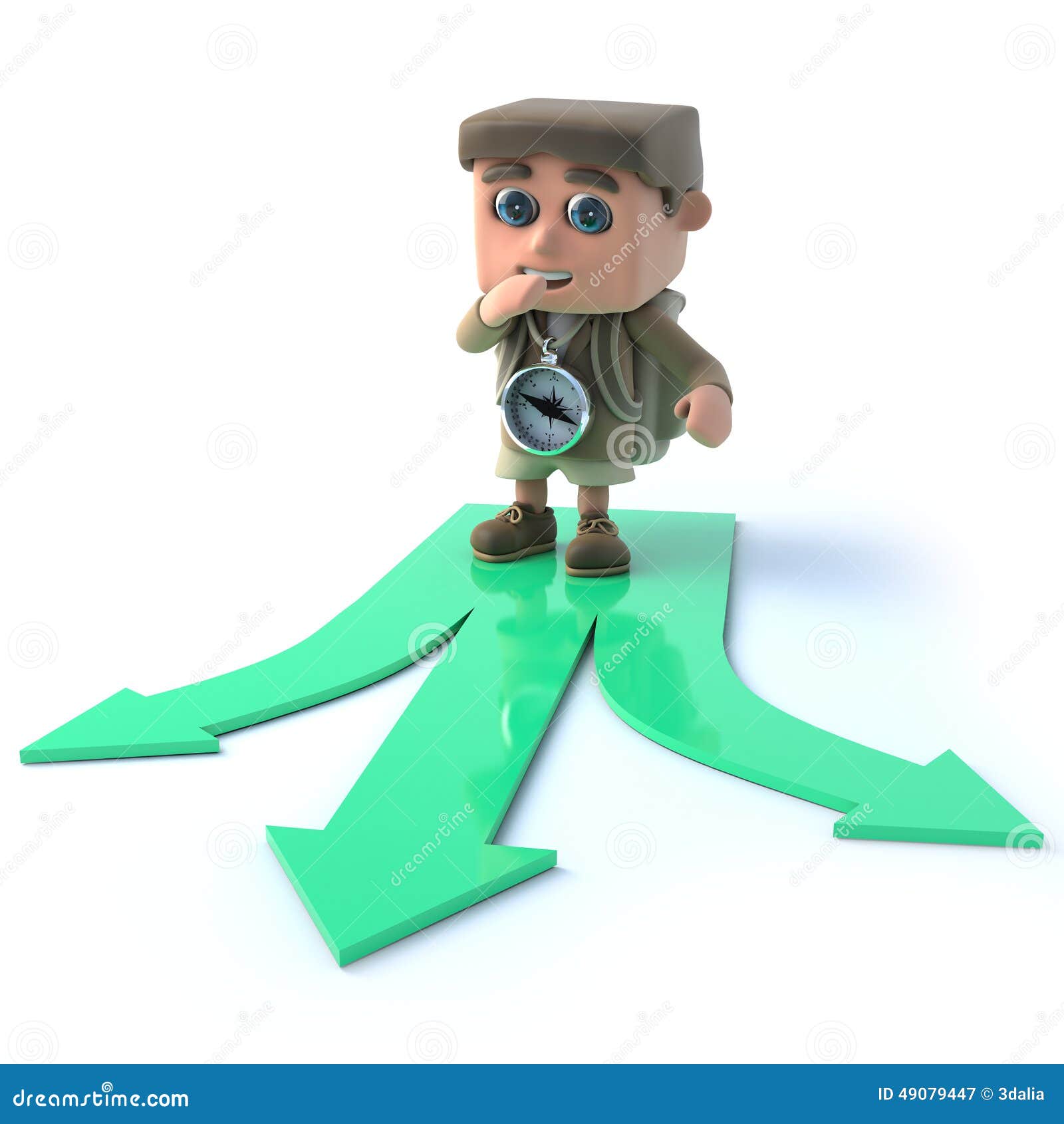 3d Hiker Has a Choice of Direction Stock Illustration - Illustration of ...