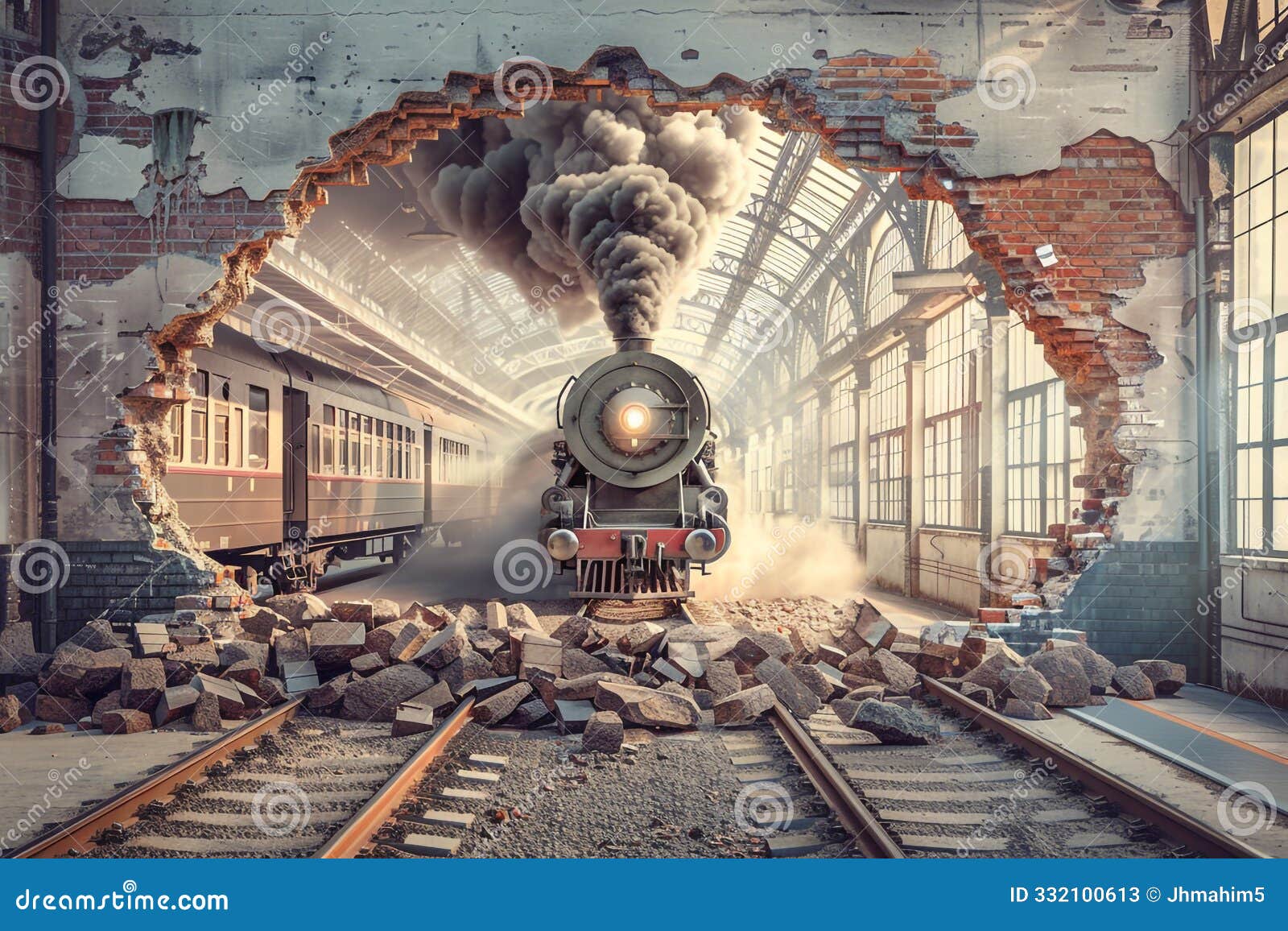 3D Hole Leading To a Vintage Train Station Platform Steam Engine Ready ...