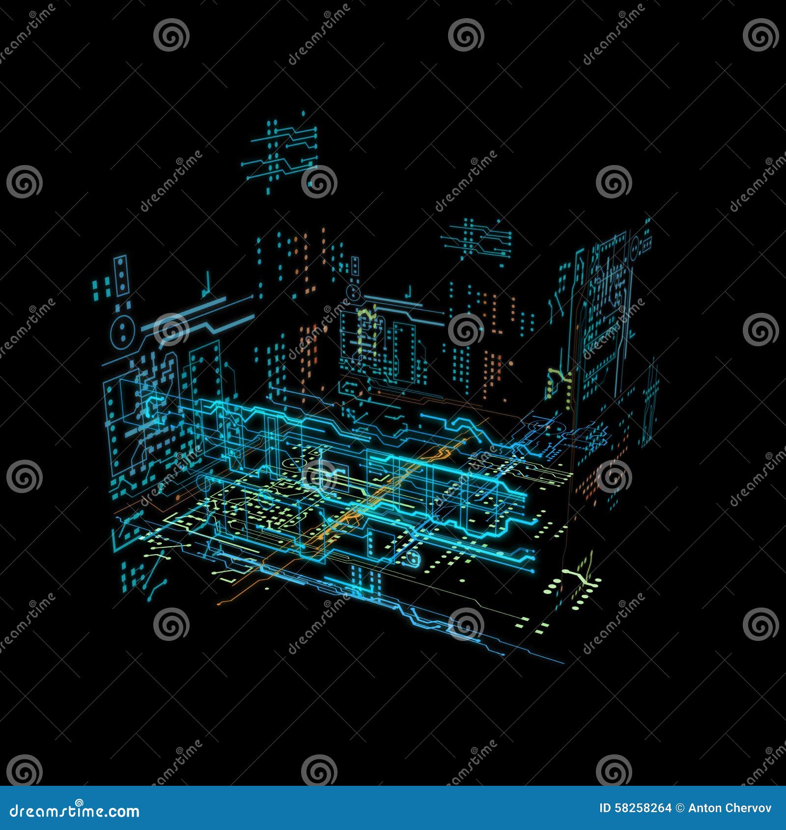 3d Hologram Futuristic Interface Stock Illustration - Illustration of ...