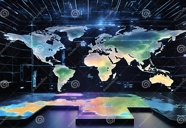 3d Holographic Map Interface Displaying Geographic Visuals Stock ...