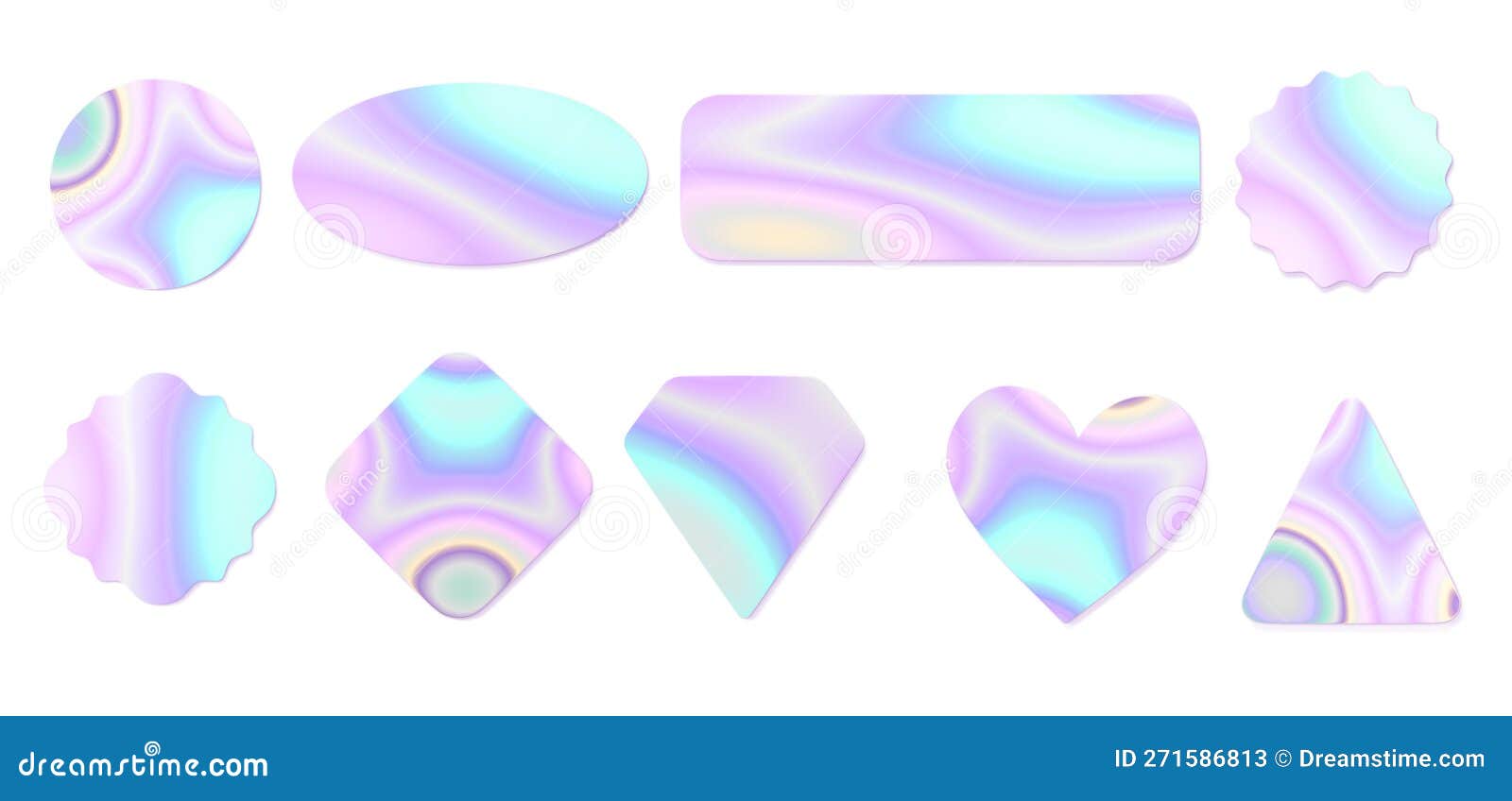 3D Holographic Stickers with Iridescent Gradient Texture. Realistic Set ...