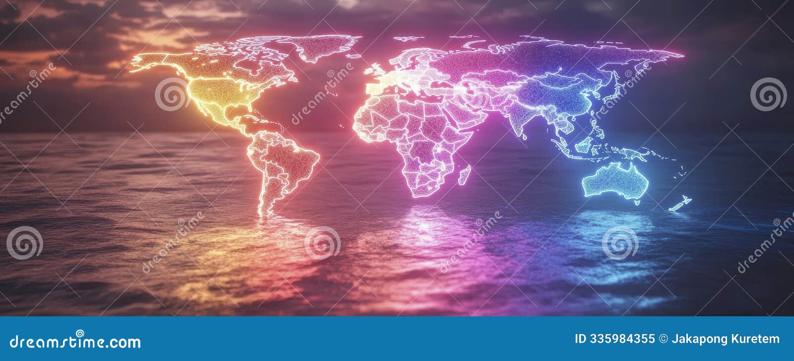 3D Holographic World Map with Glowing Digital Pins and Network Pathways ...