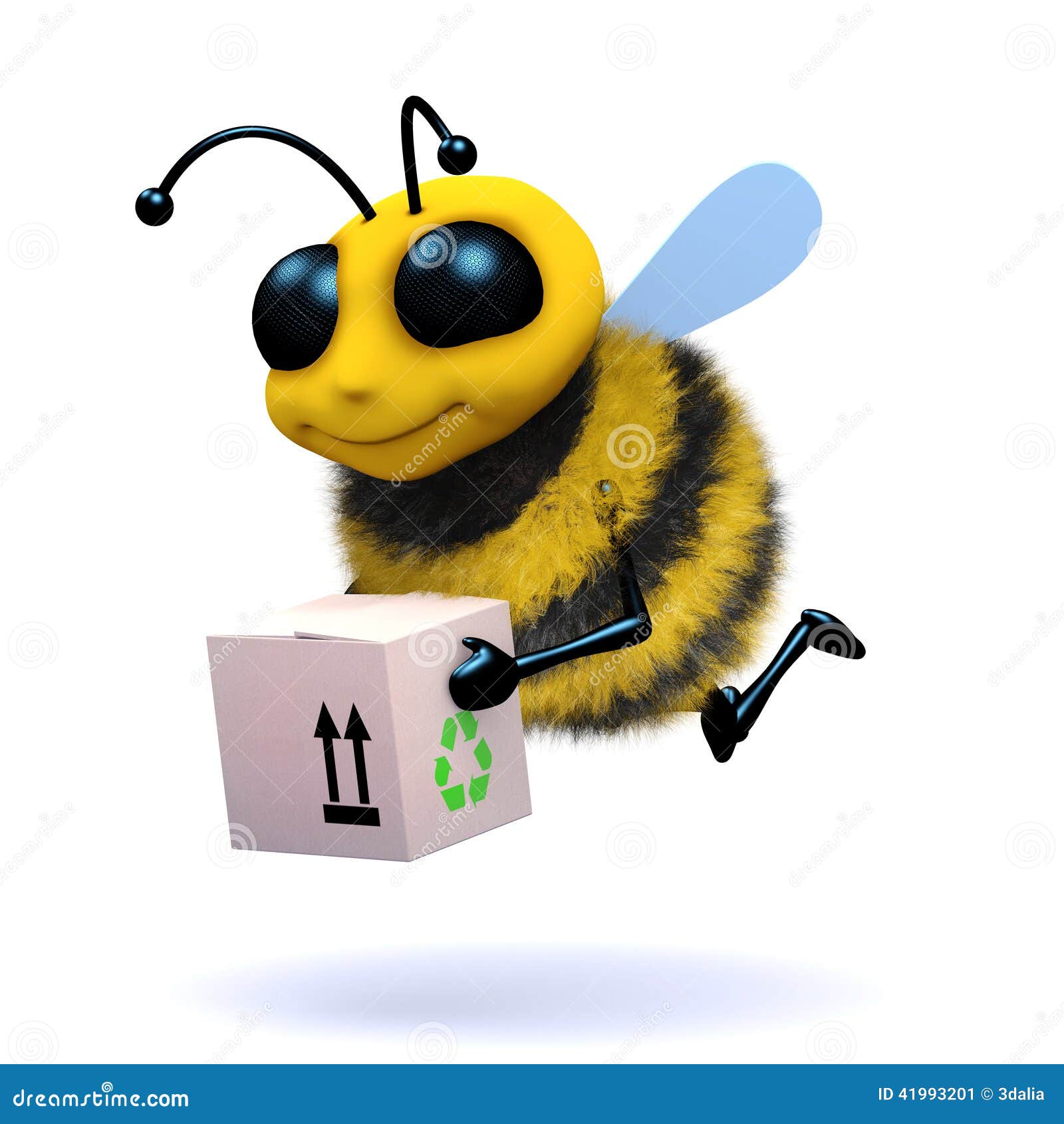 3d Honey Bee Delivers a Box Stock Illustration - Illustration of insect ...