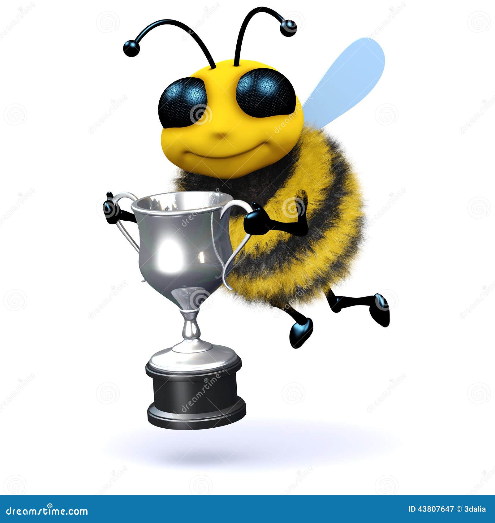 3d Honey Bee Holding a Silver Trophy Stock Illustration - Illustration ...