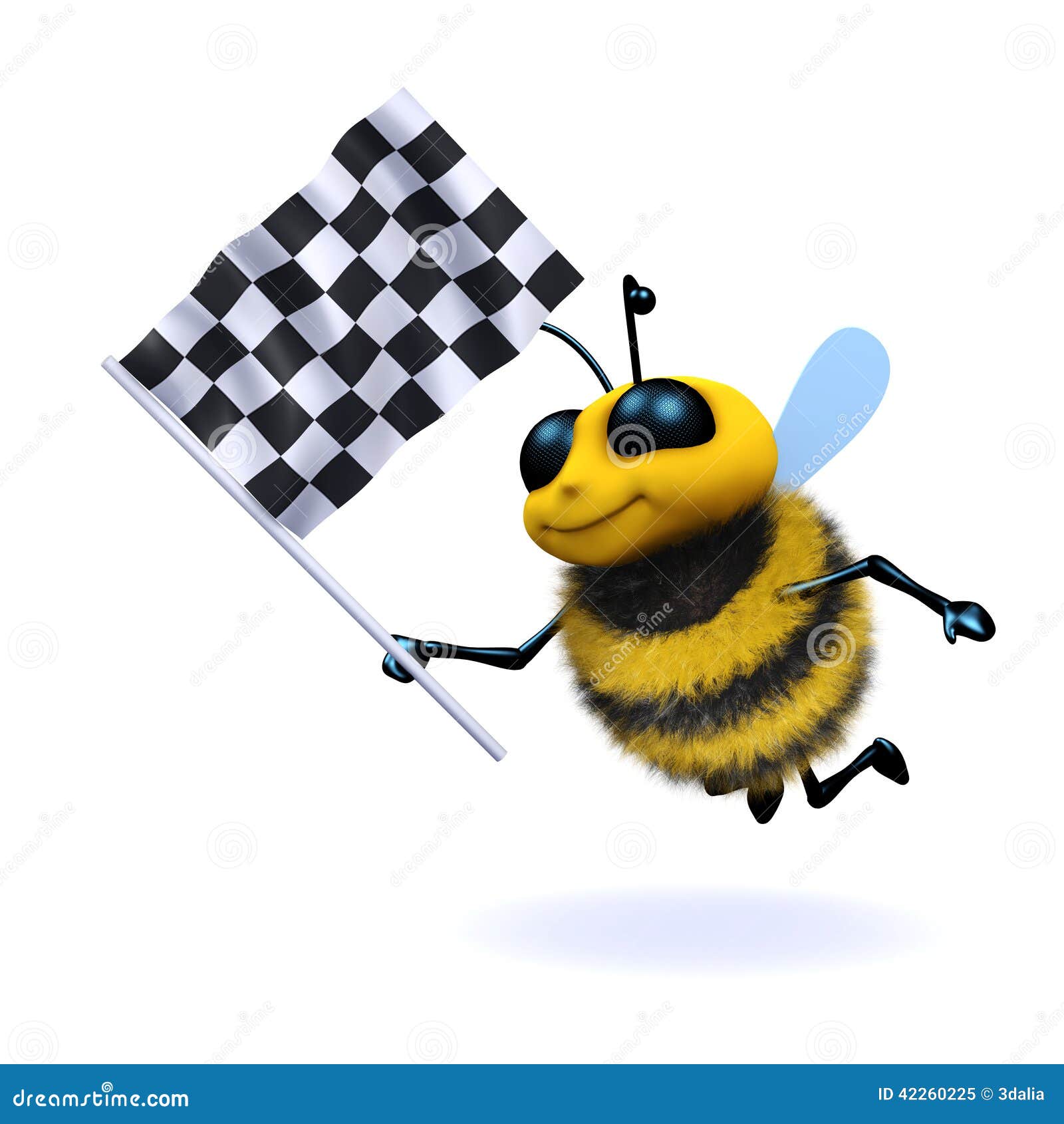 3d Honey Bee Waves the Checkered Flag Stock Illustration - Illustration ...
