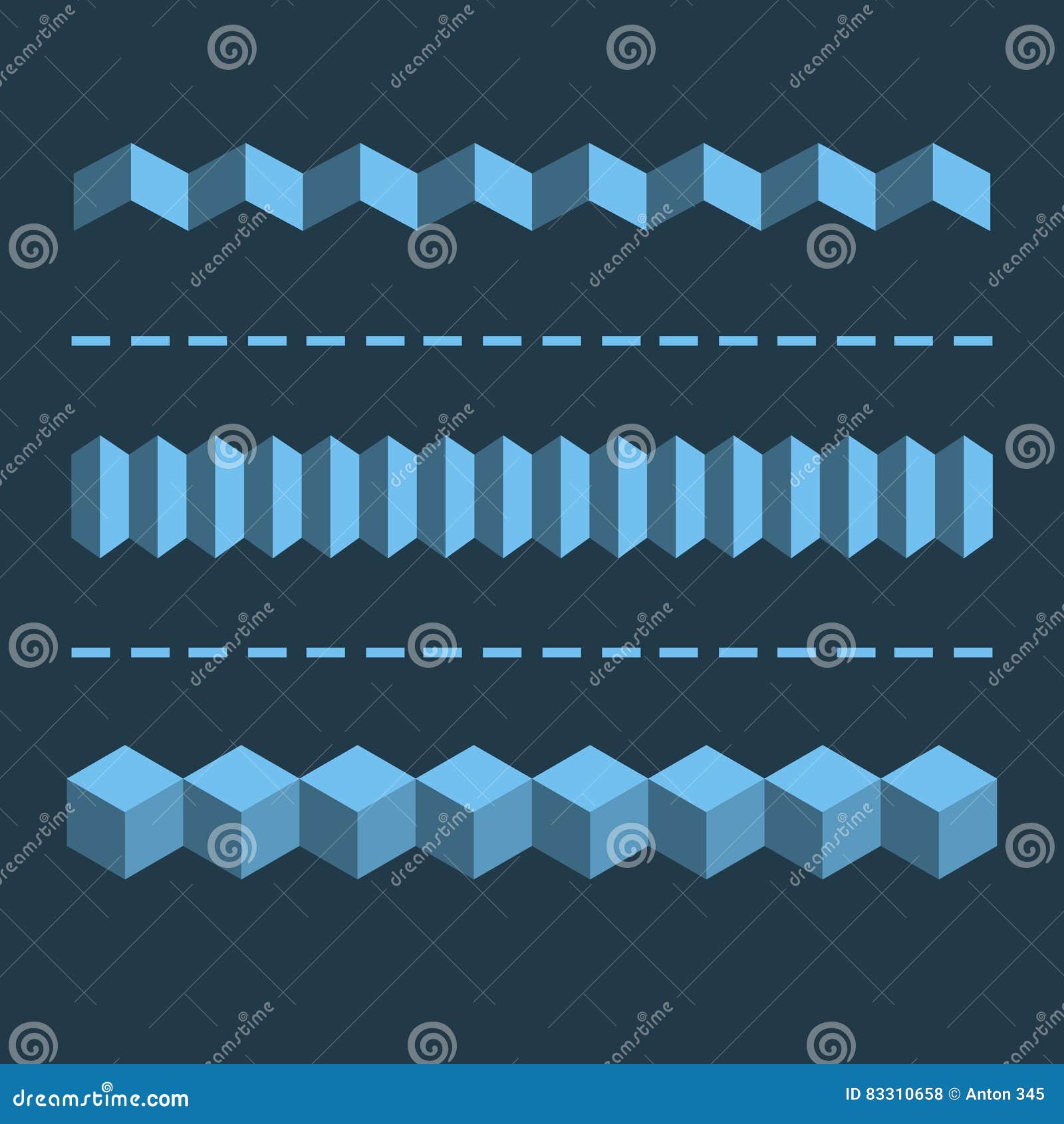 3-D Horizontal Linear Dividers, Borders. Geometric Flat Design E Stock ...