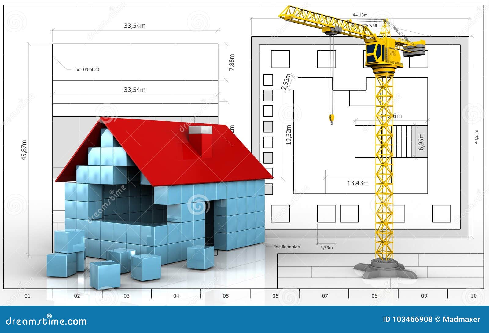 3d of House Blocks Construction Stock Illustration - Illustration of ...