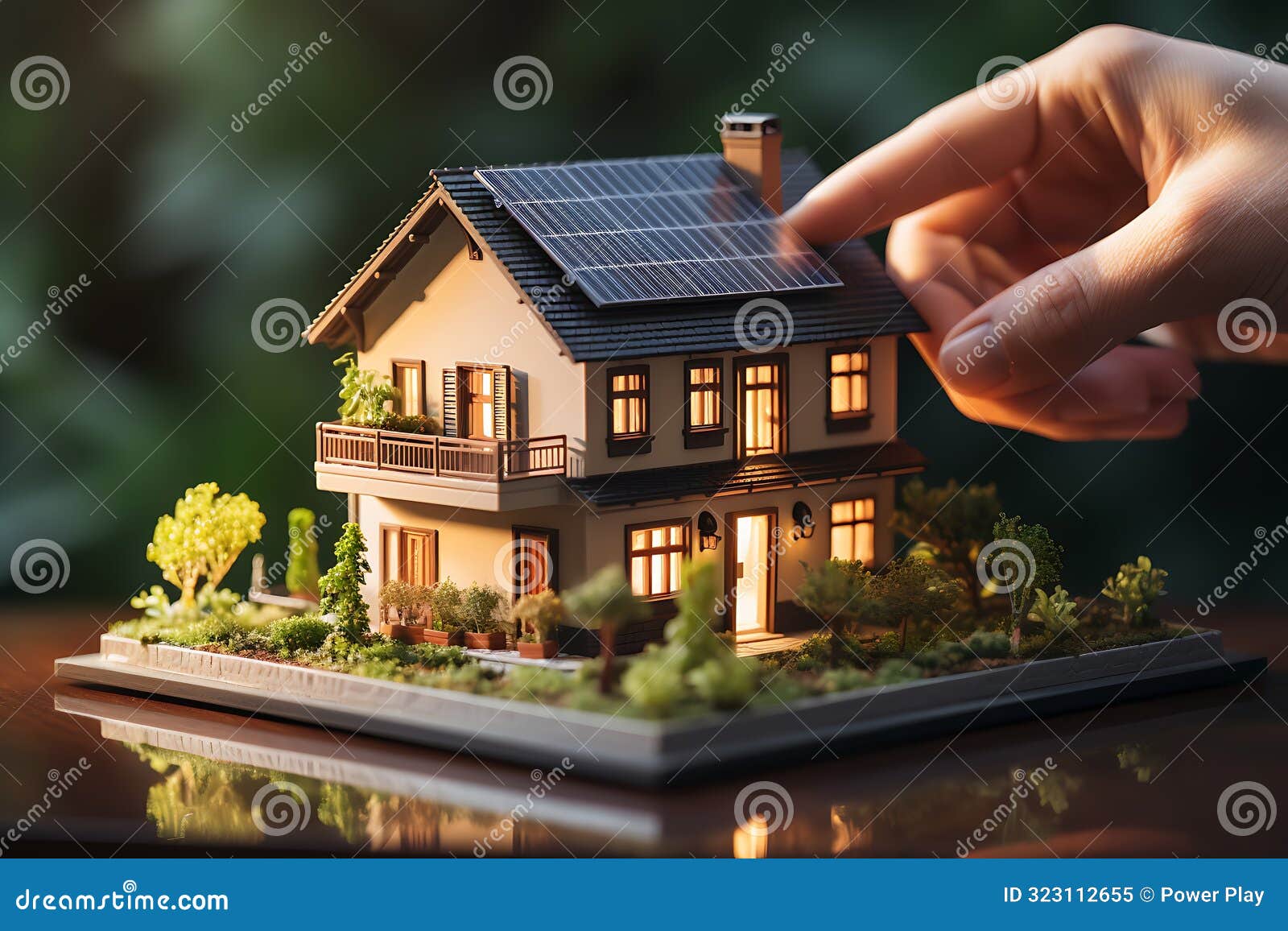 3d House with Solar Panels in the Hands of a Real Estate Agent Stock ...