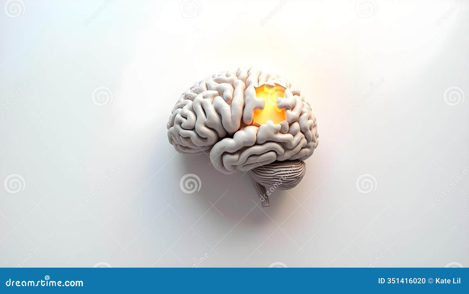 3D Human Brain with Glowing Puzzle Piece Missing, Symbolizing Memory or ...