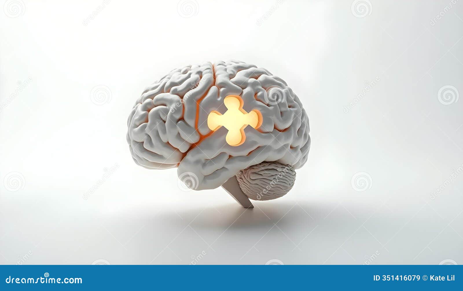 3D Human Brain with Glowing Puzzle Piece Missing, Symbolizing Memory or ...
