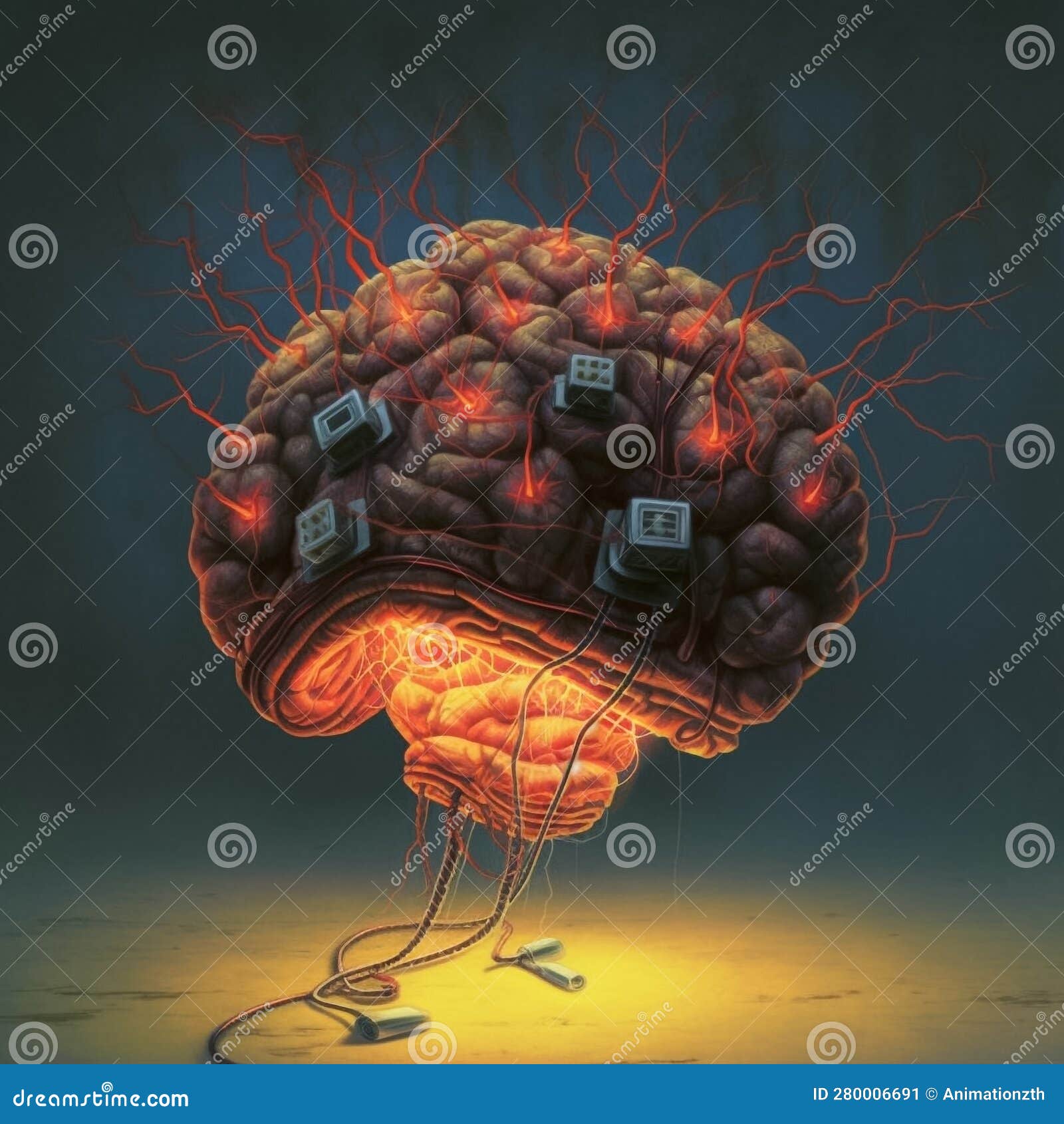 3D of Human Brain, Illustration, Brain Virus Infection Concept ...