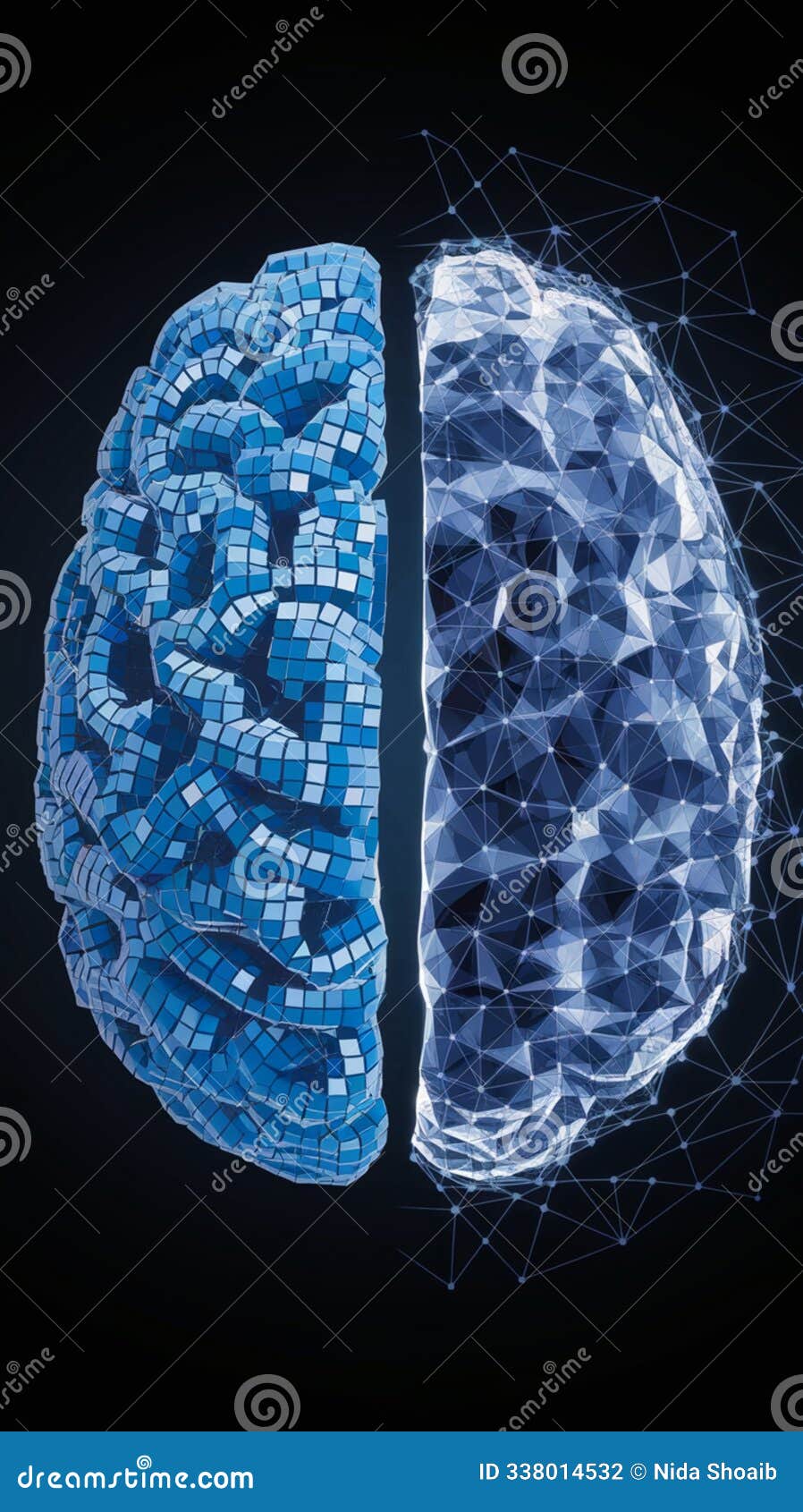 3D Human Brain Made of Blue Cubes Transitioning into a White Dot ...