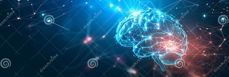 3D Human Brain, Neuroscience, Artificial Intelligence, Glowing Network ...