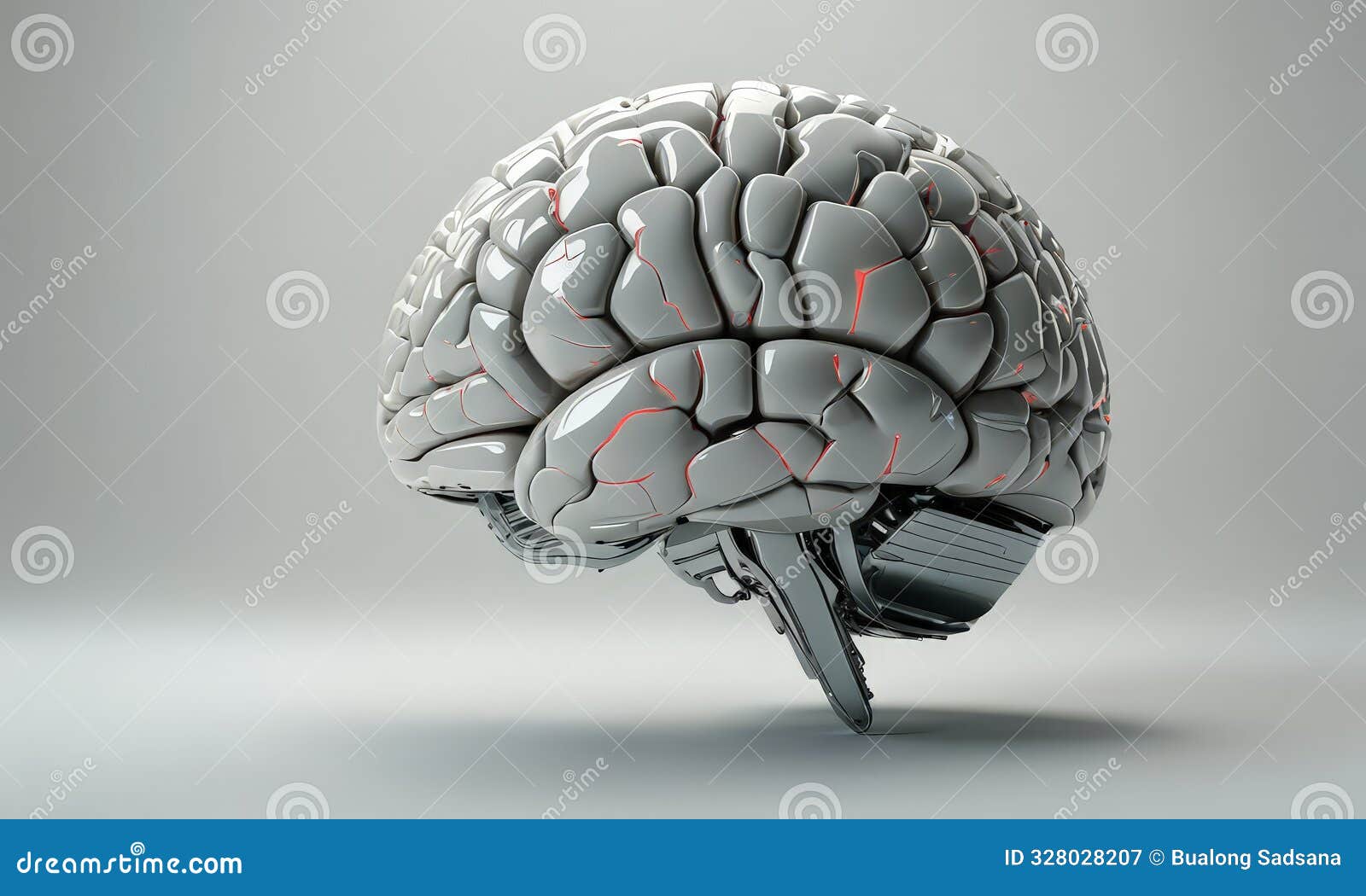 3D Human Brain, Rendered in White and Orange, Stands on Gray Base, with ...