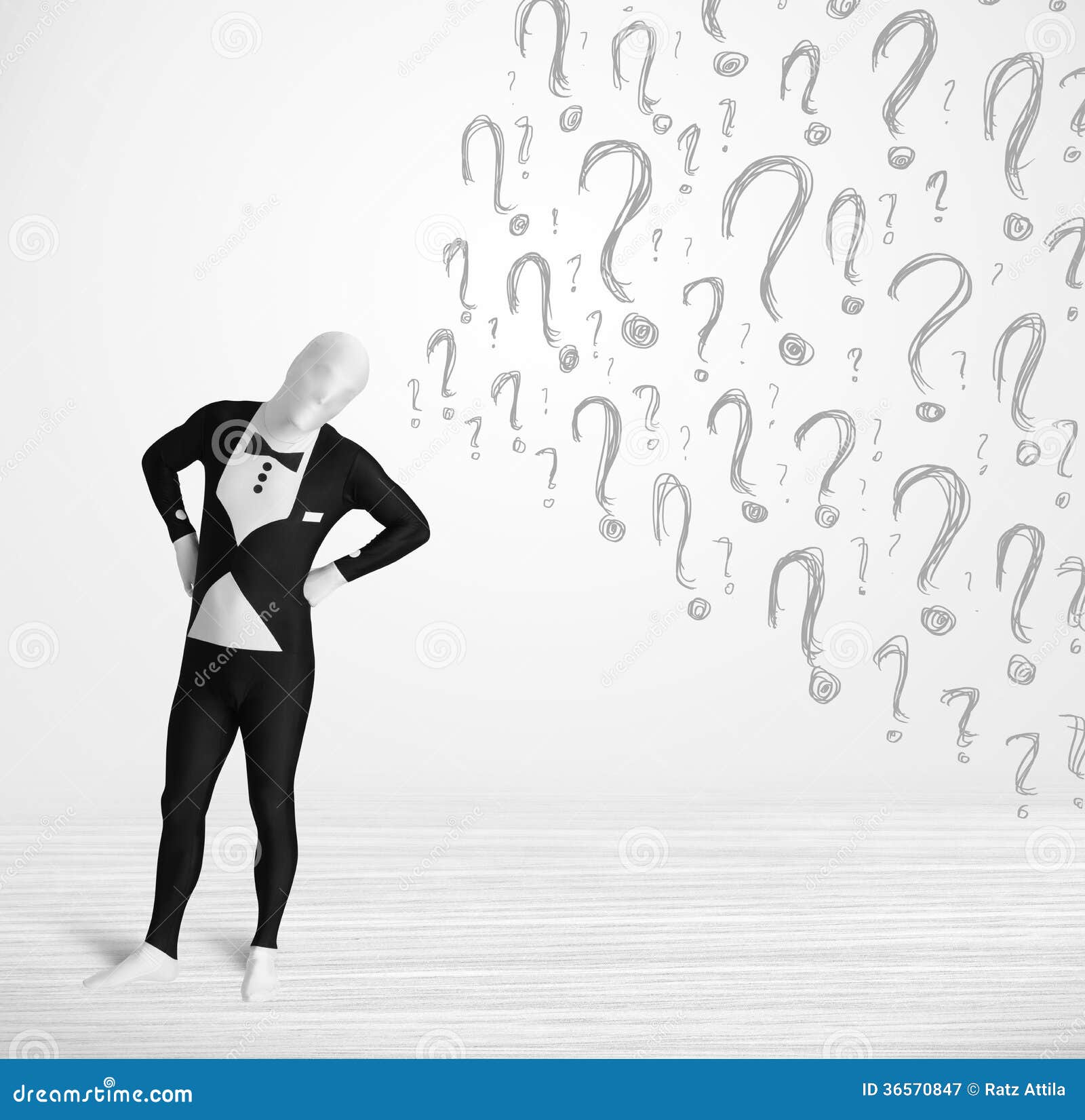 3d Human Character is Body Suit Looking at Hand Drawn Question M Stock ...