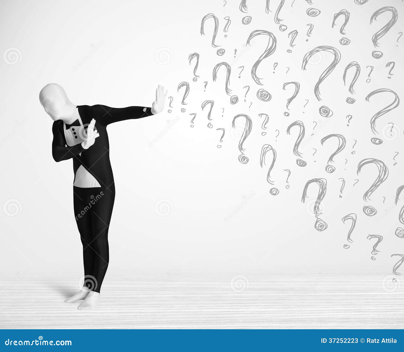 3d Human Character is Body Suit Looking at Hand Drawn Question M Stock ...