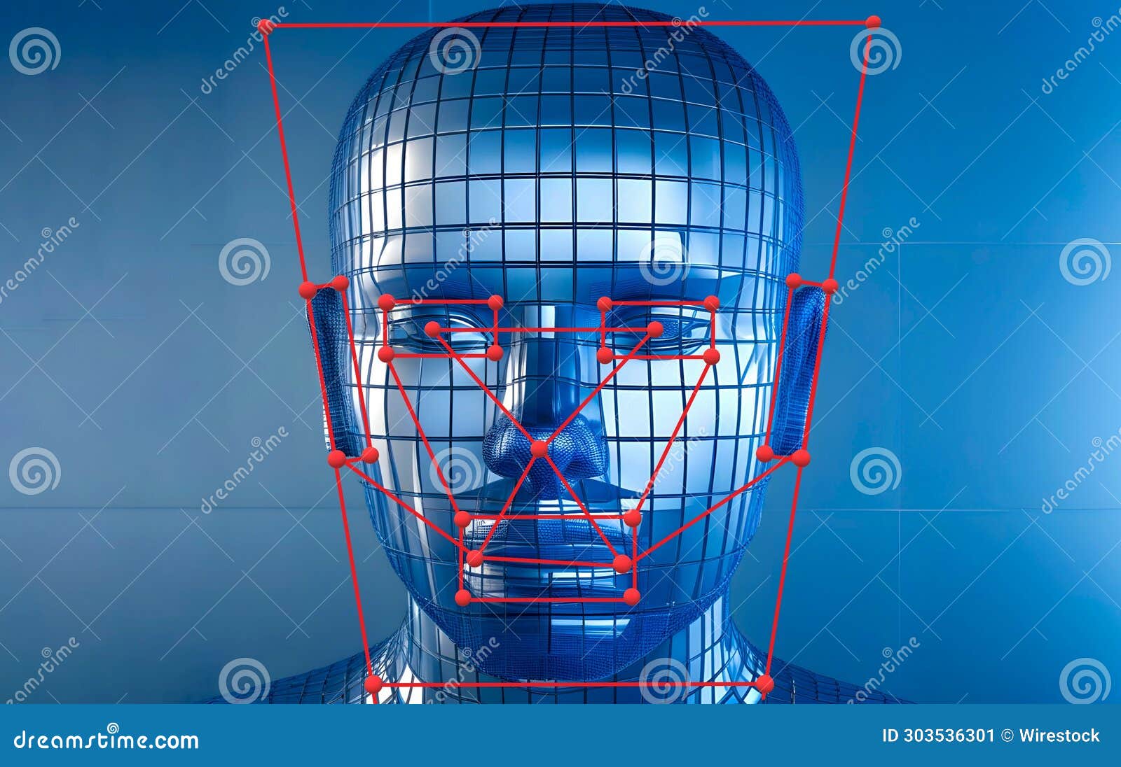 3D Human Face Structure Made of Grid with Artificial Intelligence Facial Recognition Points ...