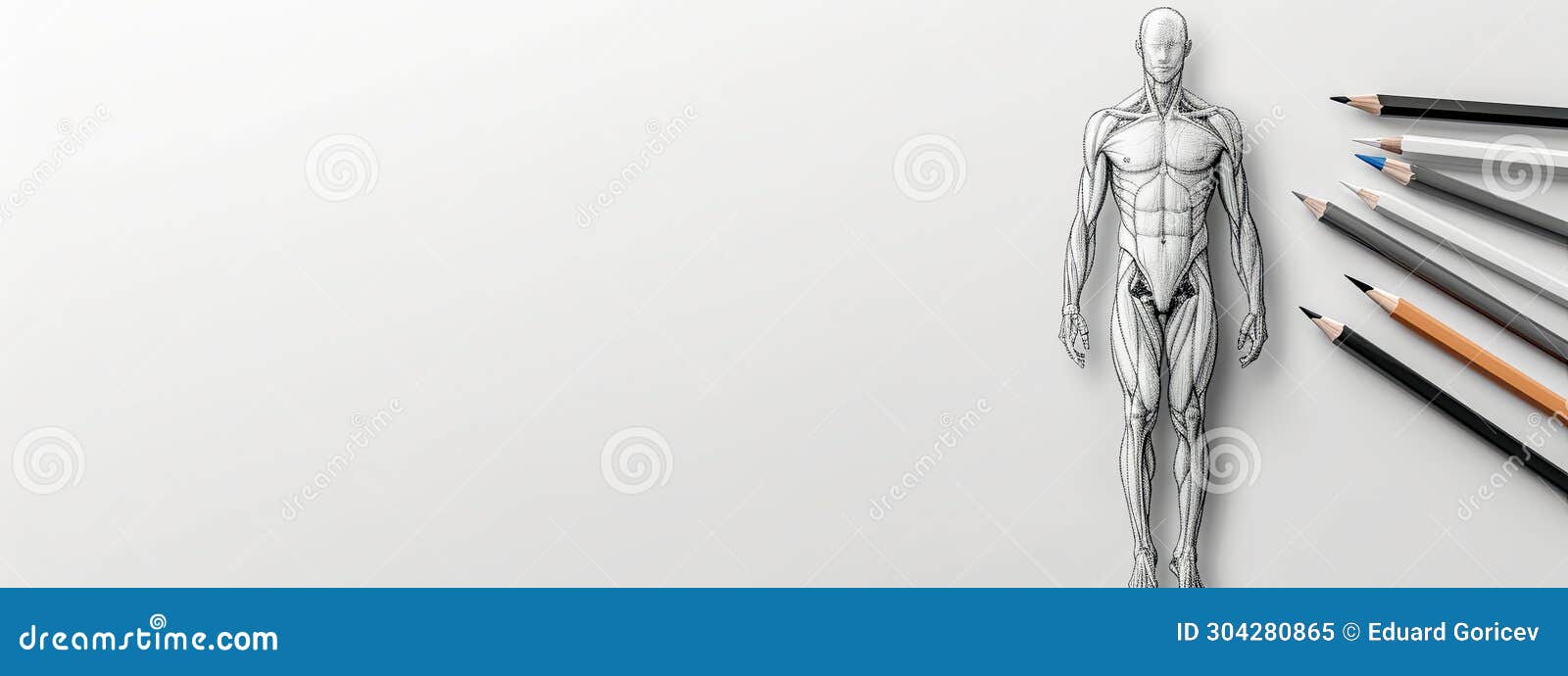 3D Human Figure Drawing and Pencils, Artistic Creation Concept Stock ...