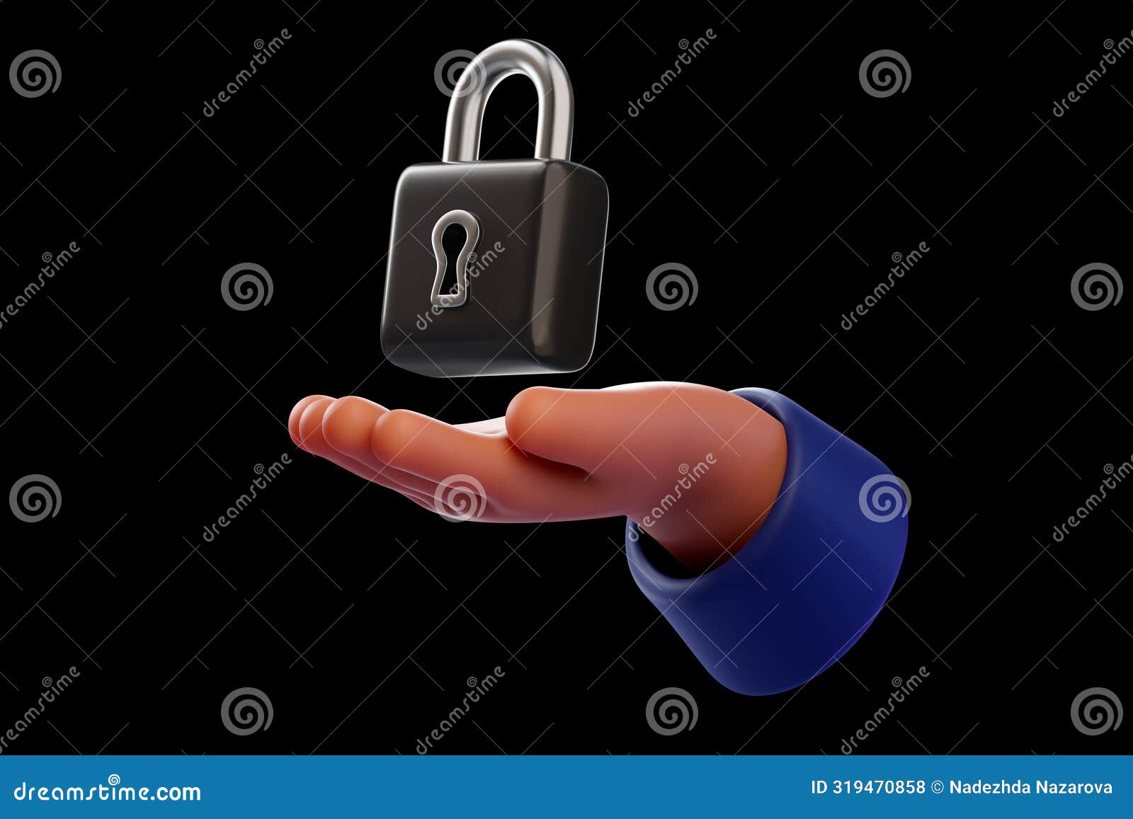 3d Human Hand Holding a Lock Padlock Icon. Cyber Security Network ...