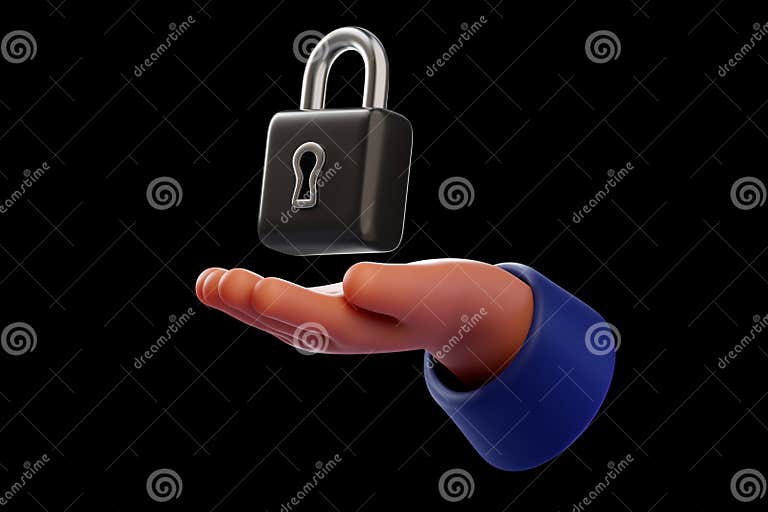 3d Human Hand Holding a Lock Padlock Icon. Cyber Security Network ...