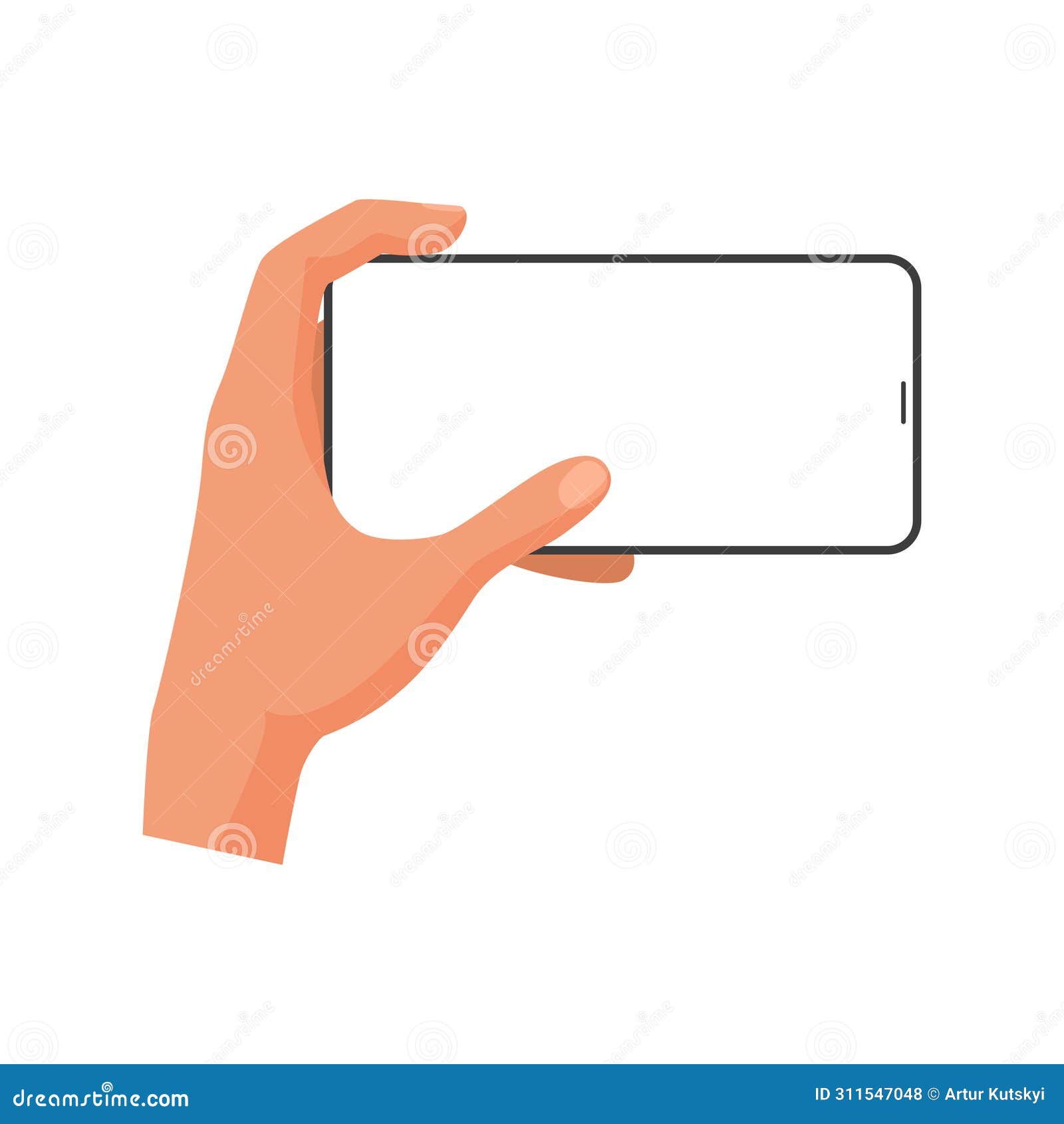 3D Human Hand Holding Smartphone, Showing Horizontal Display Stock ...