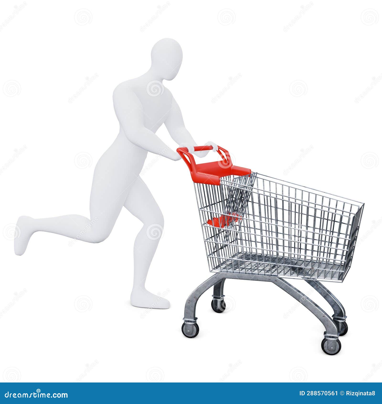 The 3d Human is Pushing the Shopping Cart Energetically. 3d Shopping ...