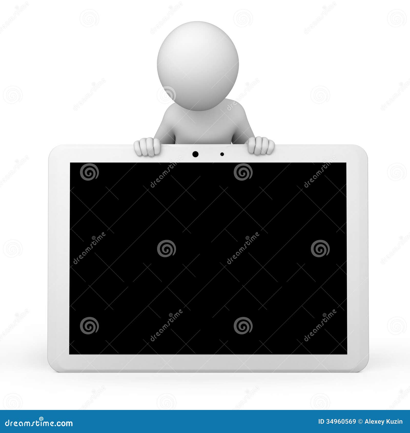 3d human and a tablet pc stock illustration. Illustration of mail ...