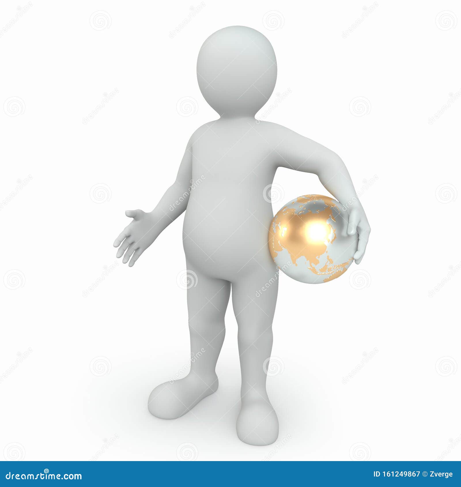 3d Human on White Background. Silver Earth with Golden Continents Stock ...