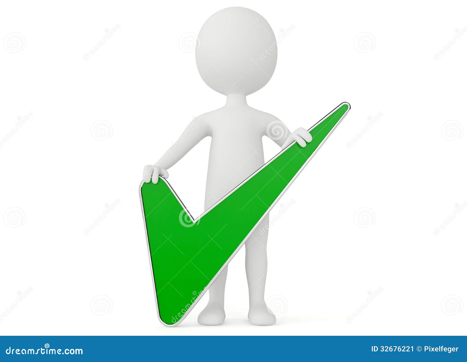 3d Humanoid Character with a Checkmark Sign Stock Illustration ...