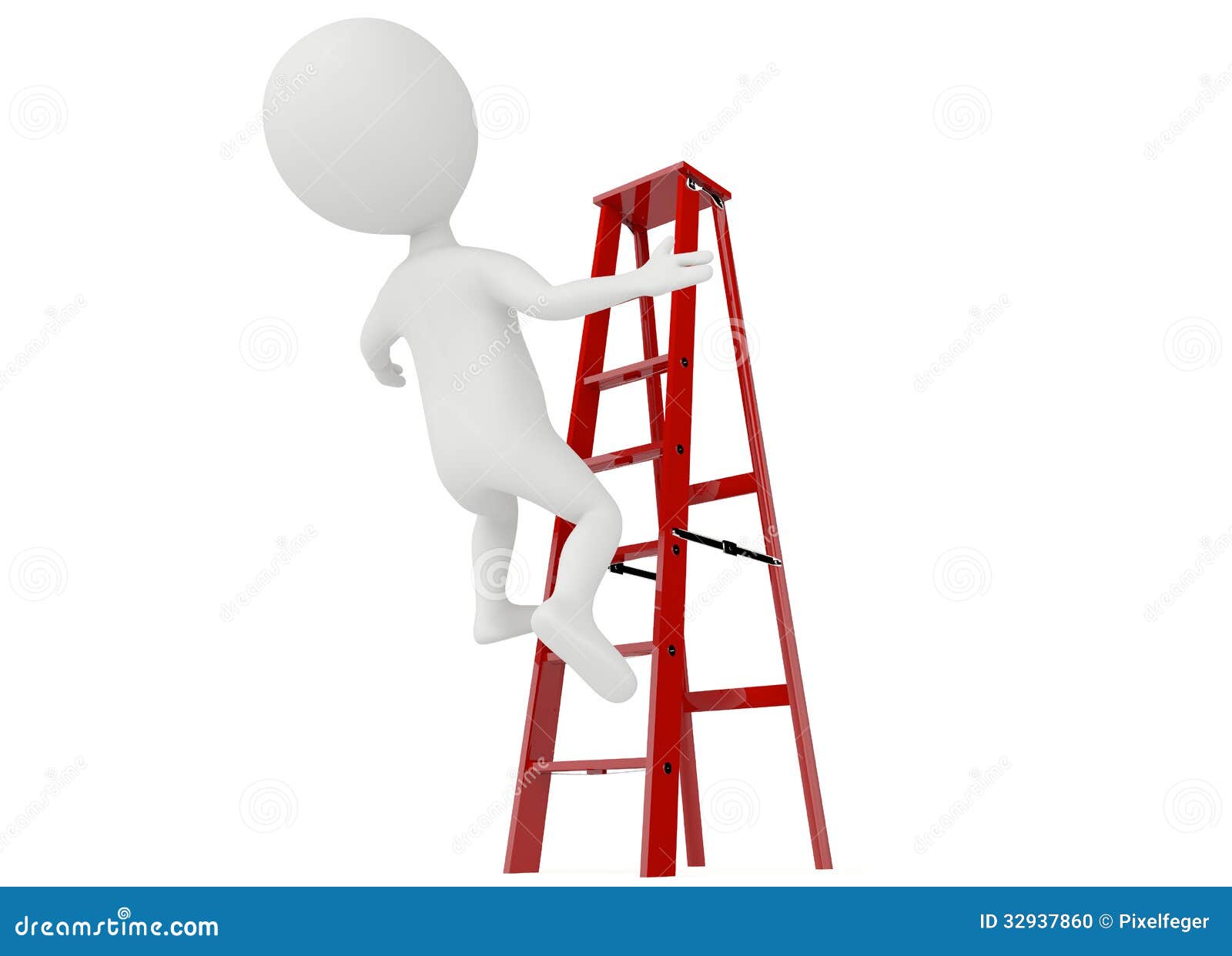 3d Humanoid Character Falling from a Red Ladder Stock Illustration ...