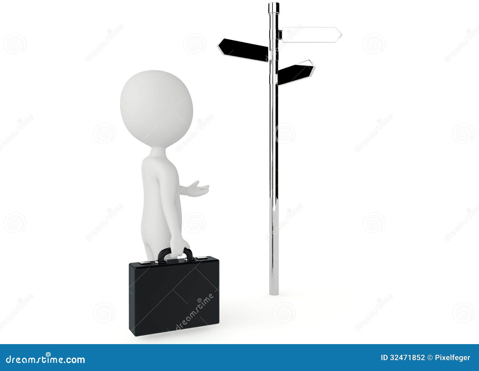 3d Humanoid Character Looking at a Road Sign Stock Illustration ...