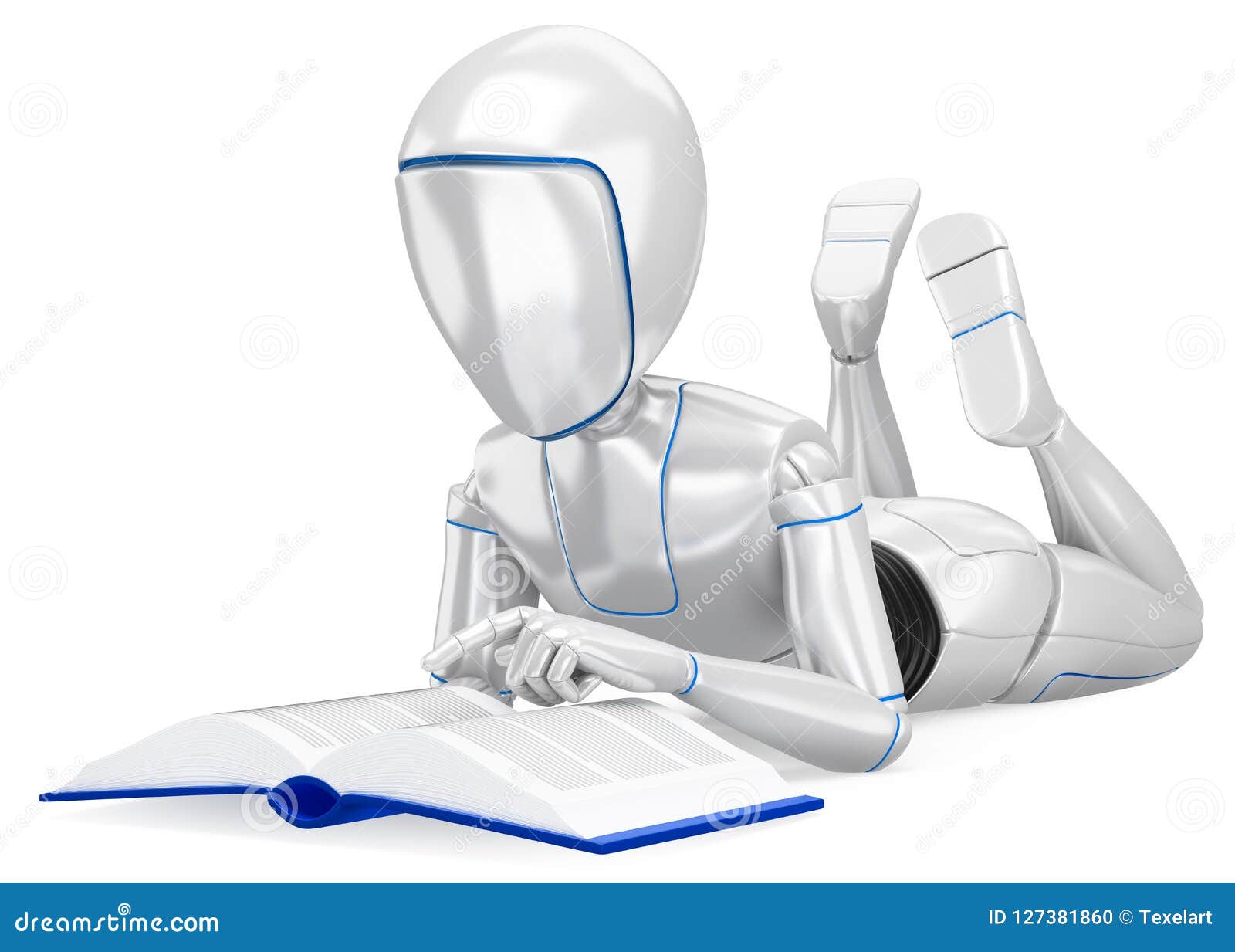3D Humanoid Robot Lying Reading a Book Stock Illustration ...