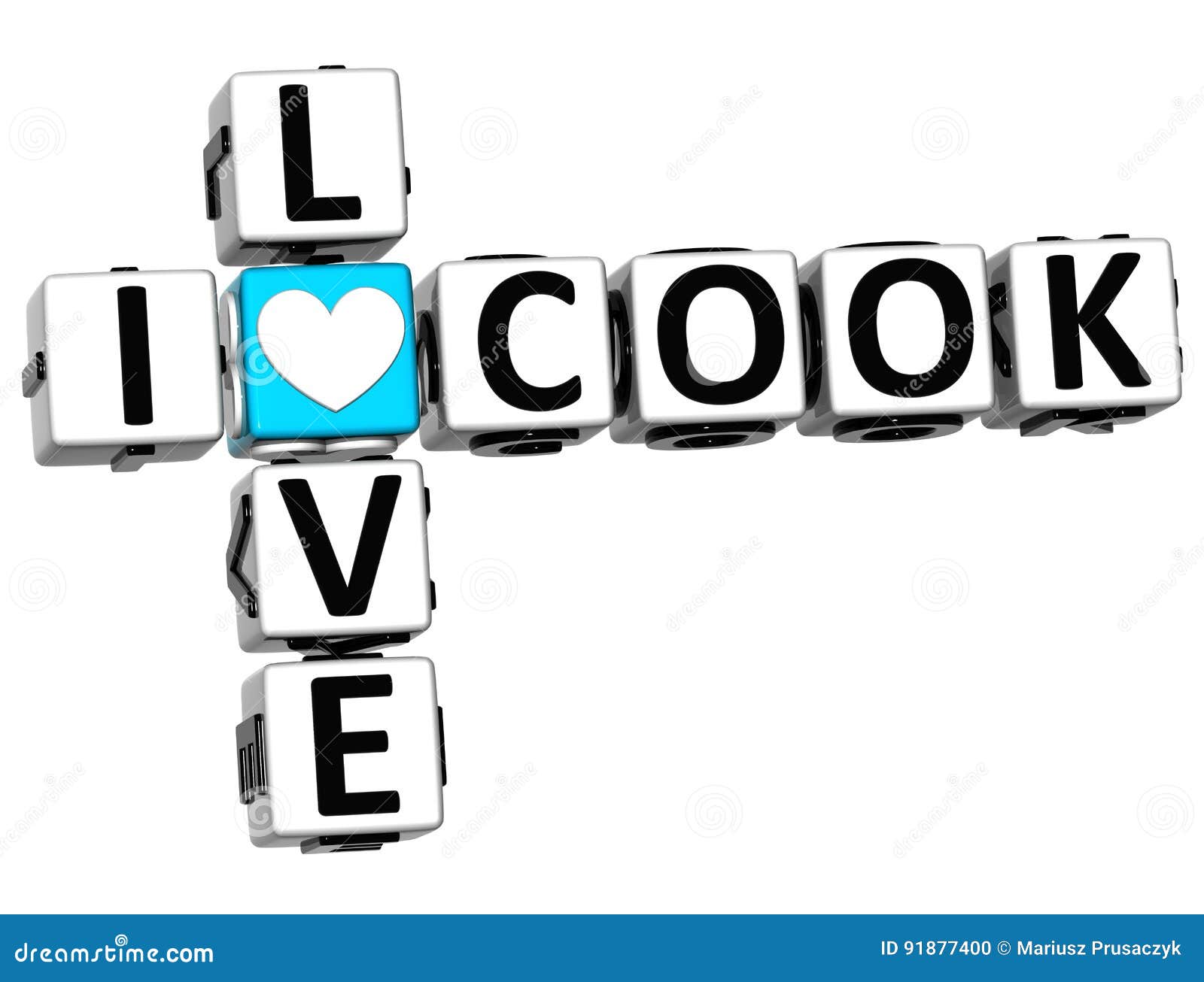 3D I Love Cook Crossword Block Text Stock Illustration - Illustration ...
