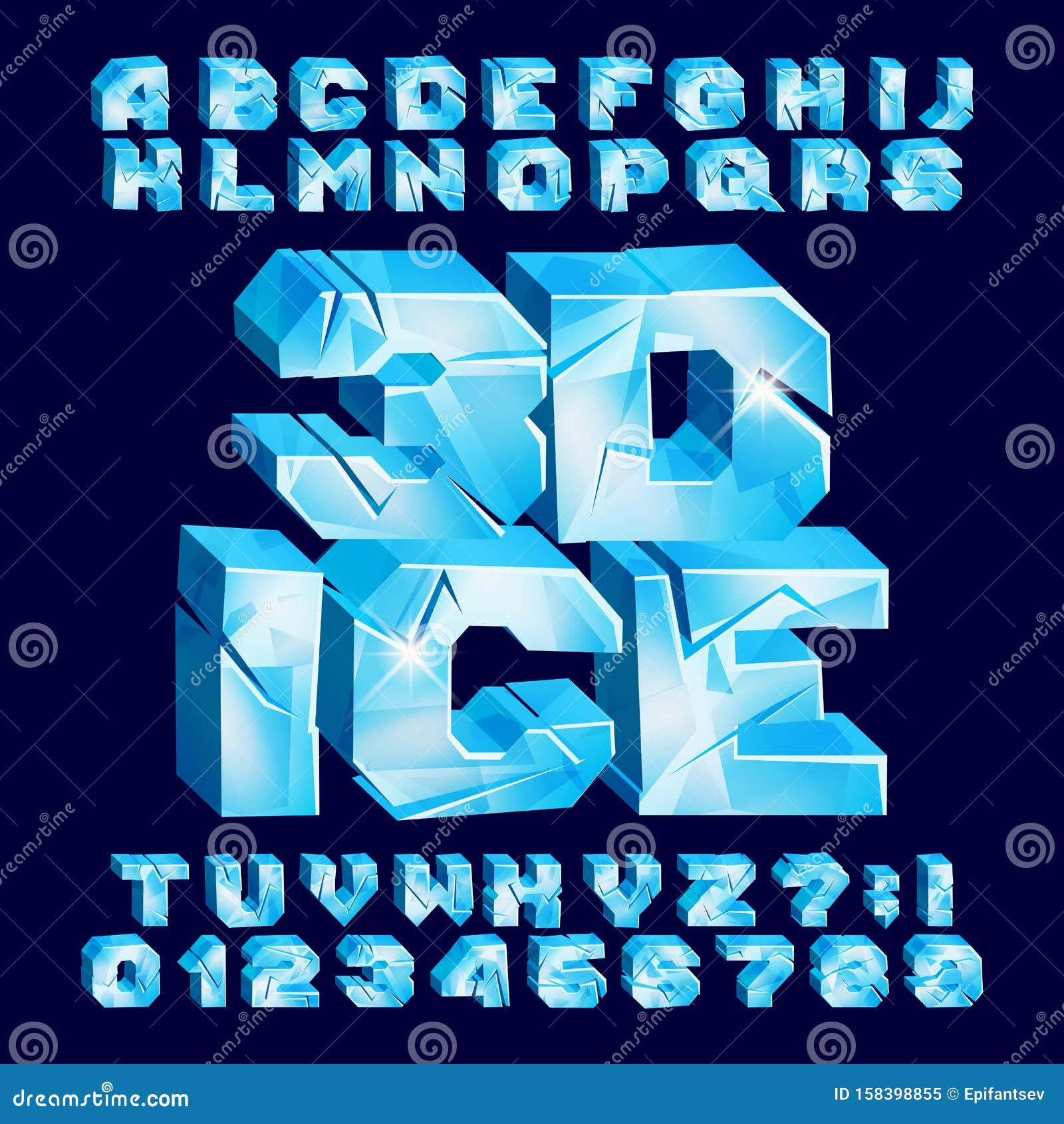3d Ice Alphabet Font Frozen Letters And Numbers Stock Vector Illustration Of Cracked Letters