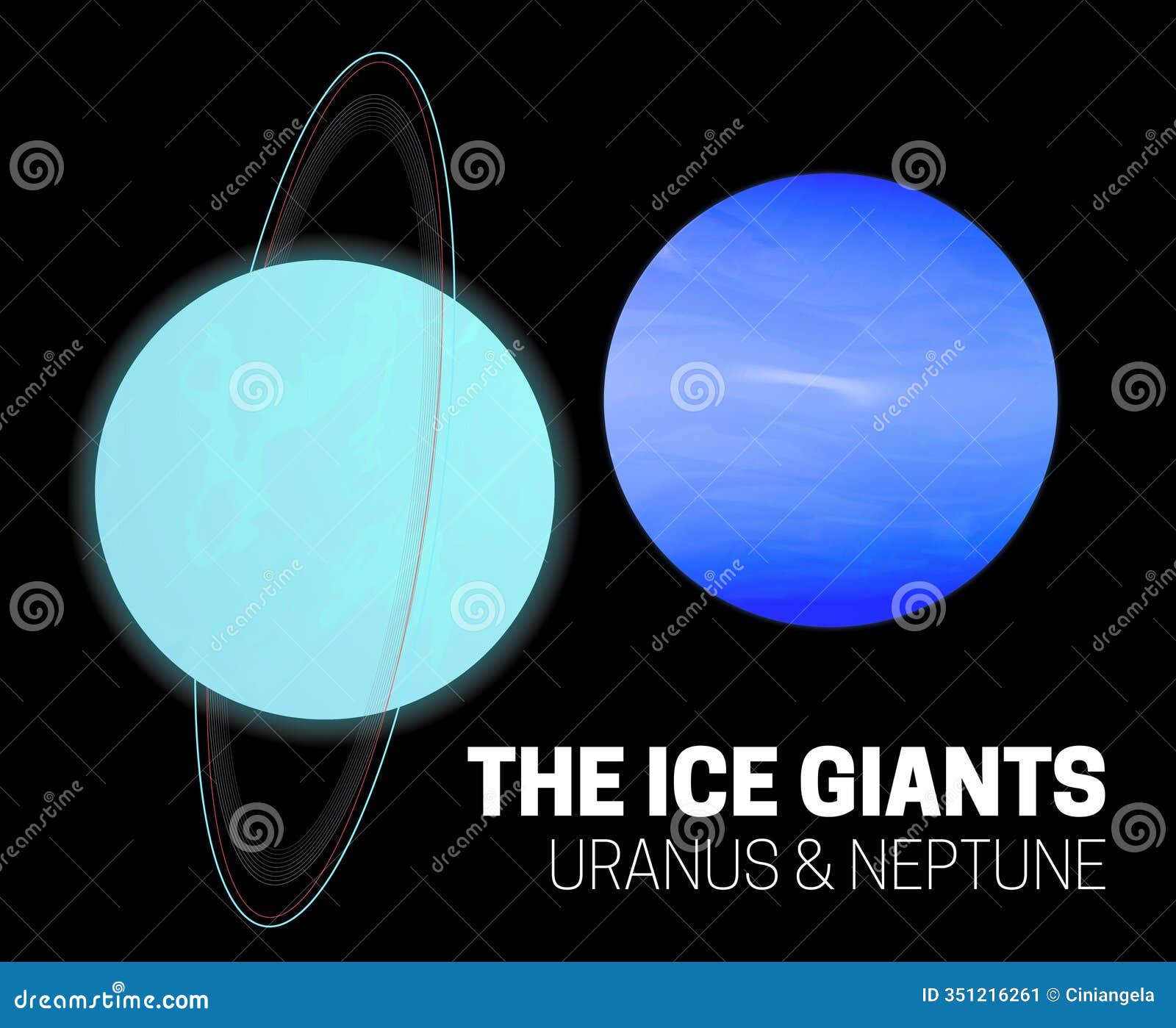 Ice Giants Planets Illustration With Uranus And Neptune Planet At Night ...