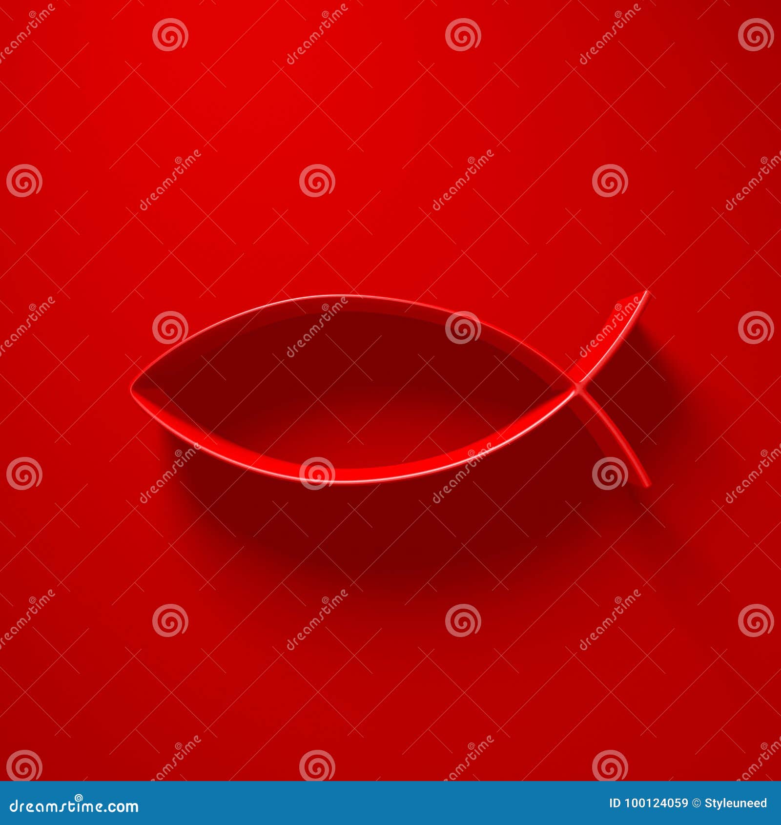 3D Illustration - Ichthys Fish Symbol with Light Above on Red Stock ... 3D Illustration - Ichthys Fish Symbol with Light Above on Red Stock ...