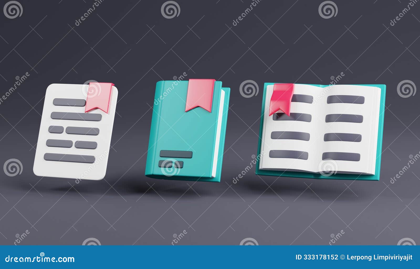 3D Icon of Bookmark Document Icon for Education and Work. 3D Render ...