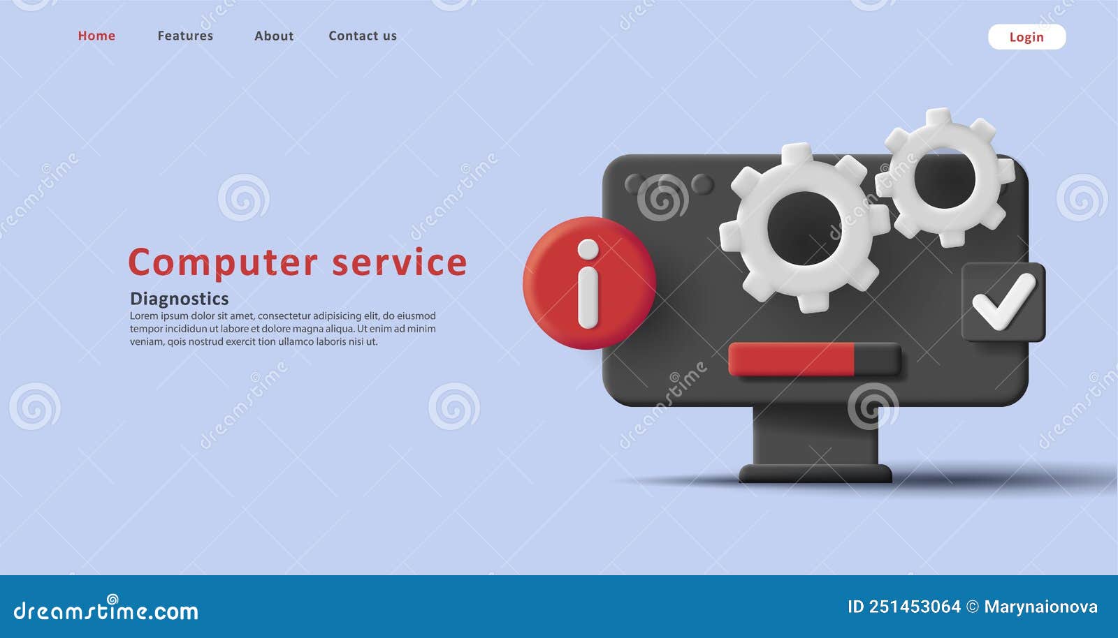 3d Icon of Computer Service with Cogwheels, Website Banner Stock Vector ...