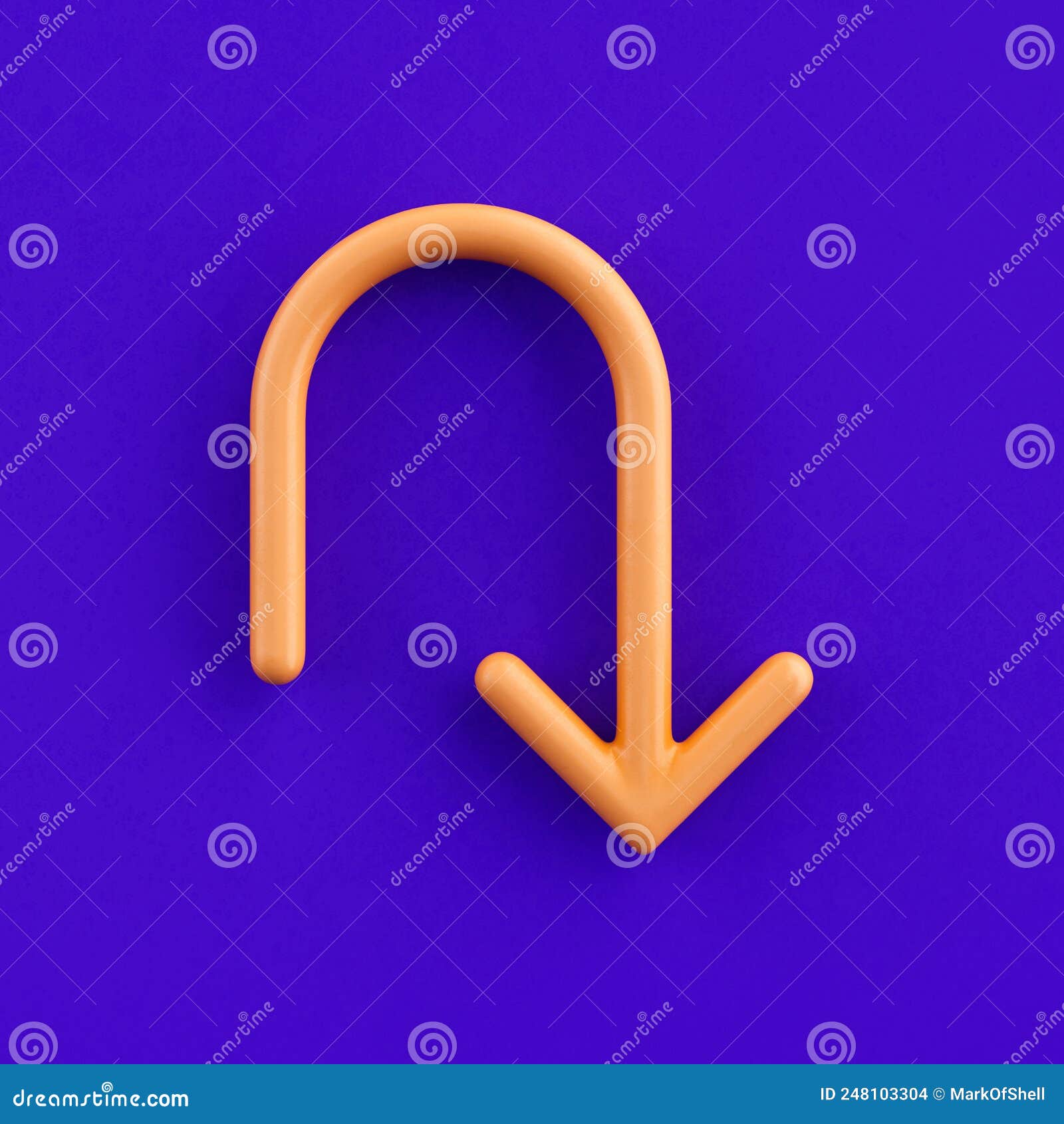 3d Icon Curved Arrow Down, Outline Yellow Arrow Icon, Direction Symbol ...