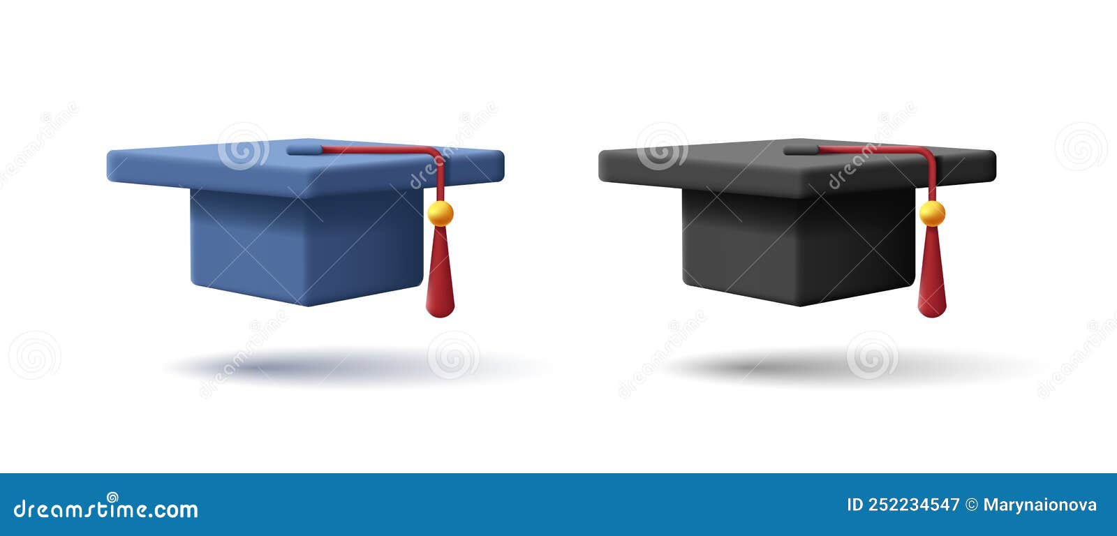 3d Icon of Graduation Cap in Blue and Black Colors Stock Vector ...