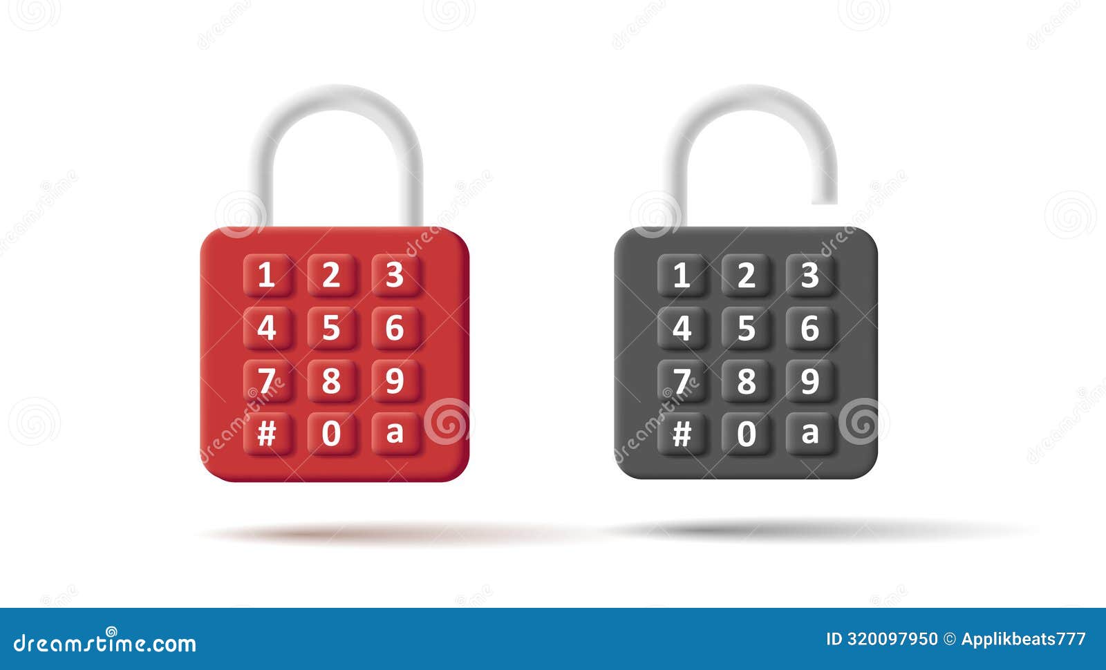 3d Icon of Padlock with Code Lock of Buttons with Numbers Combination ...
