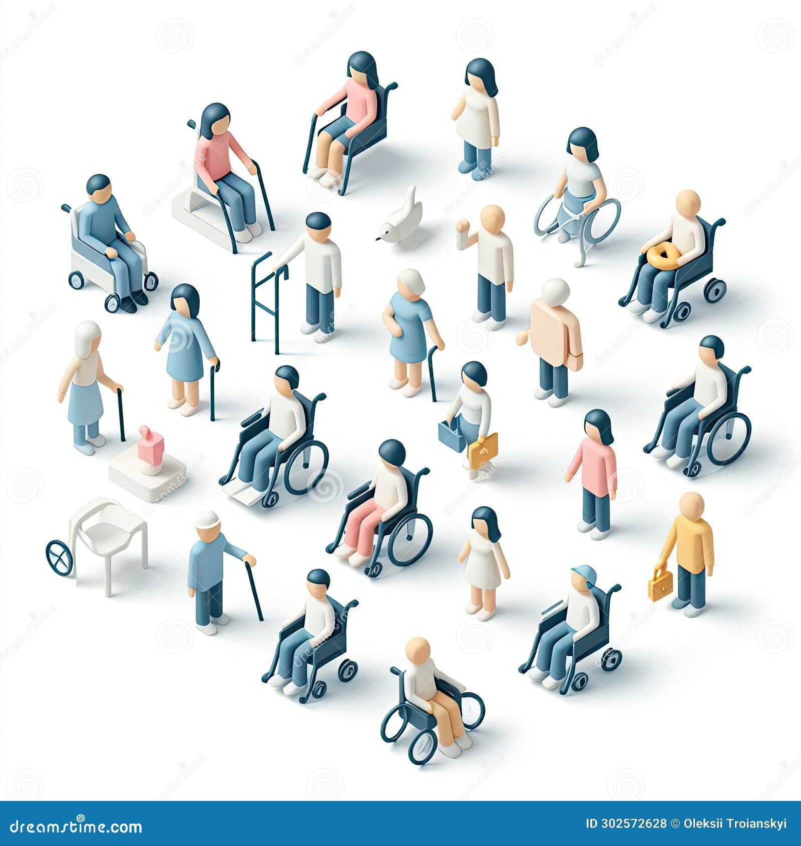 3D Icon of People with Different Disabilities in Isometric Style on a ...