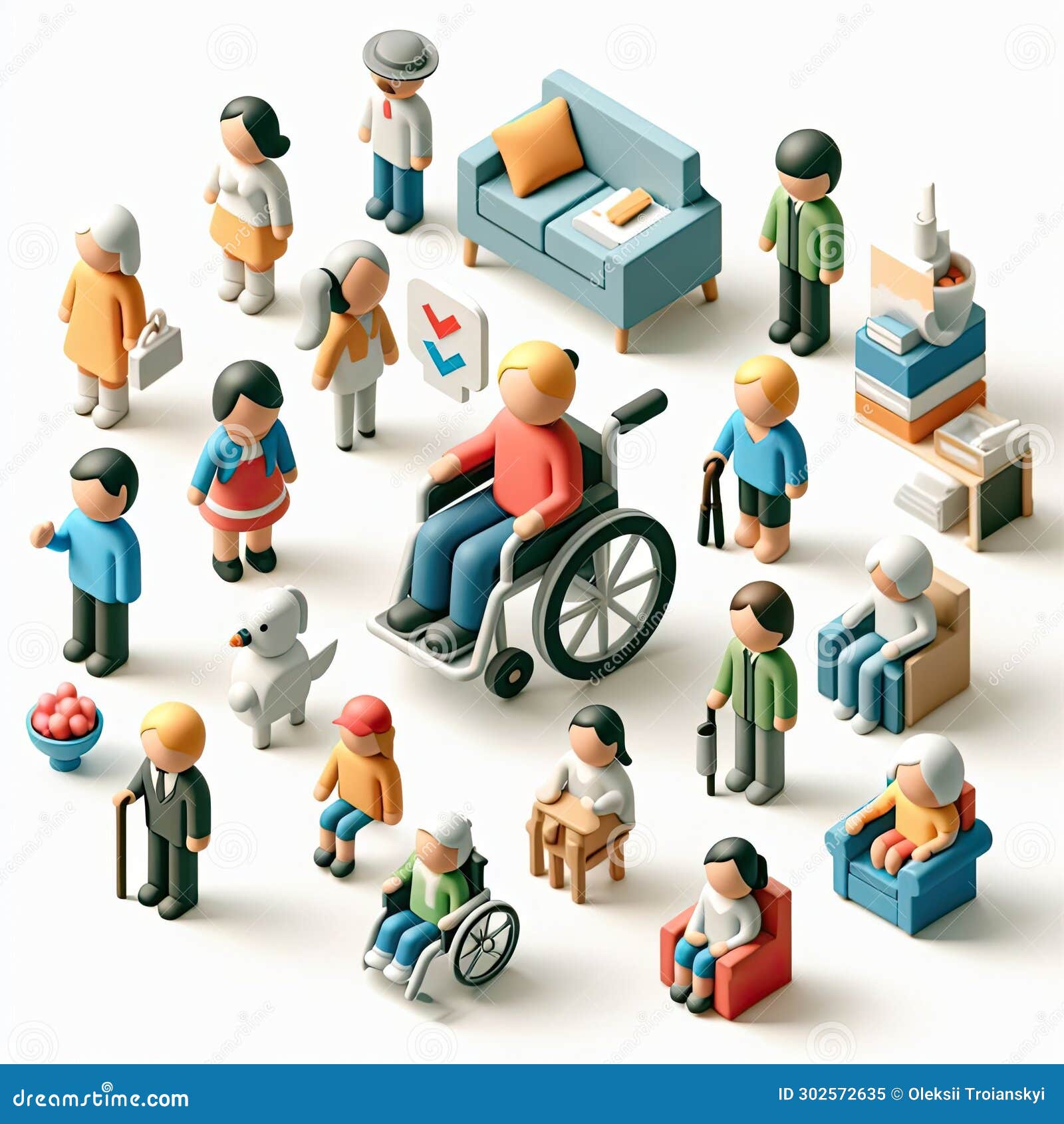 3D Icon of People with Different Disabilities in Isometric Style on a ...