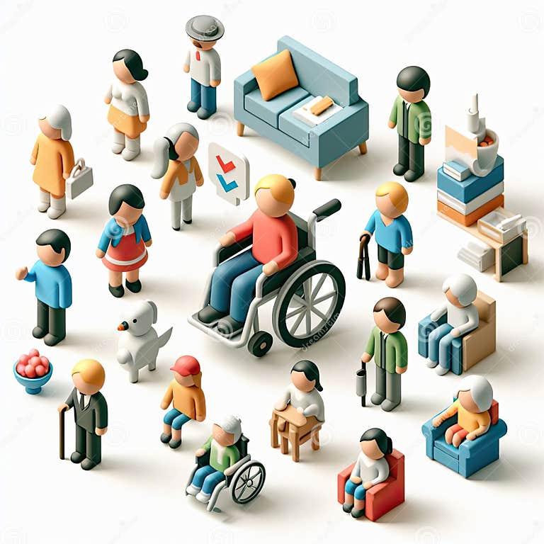 3D Icon of People with Different Disabilities in Isometric Style on a ...