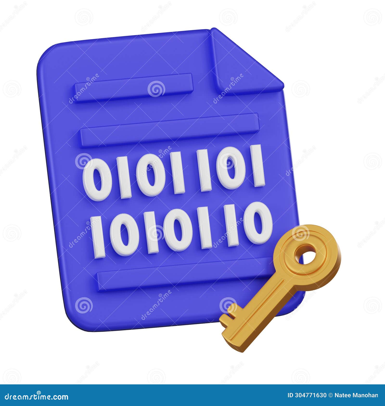 Data Encryption Document with Key 3D Icon Stock Illustration ...