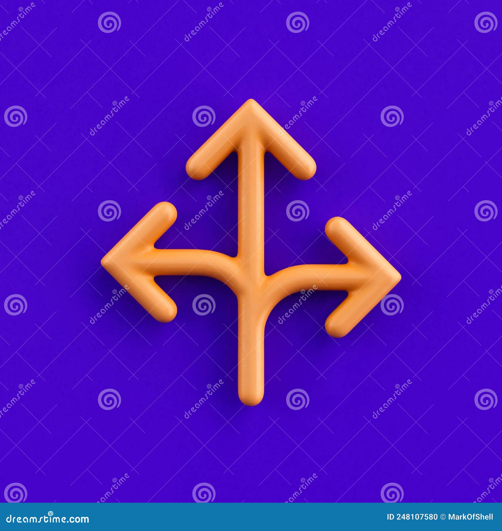 3d Icon Three Way Direction, Outline Yellow Arrow Icon, Direction ...