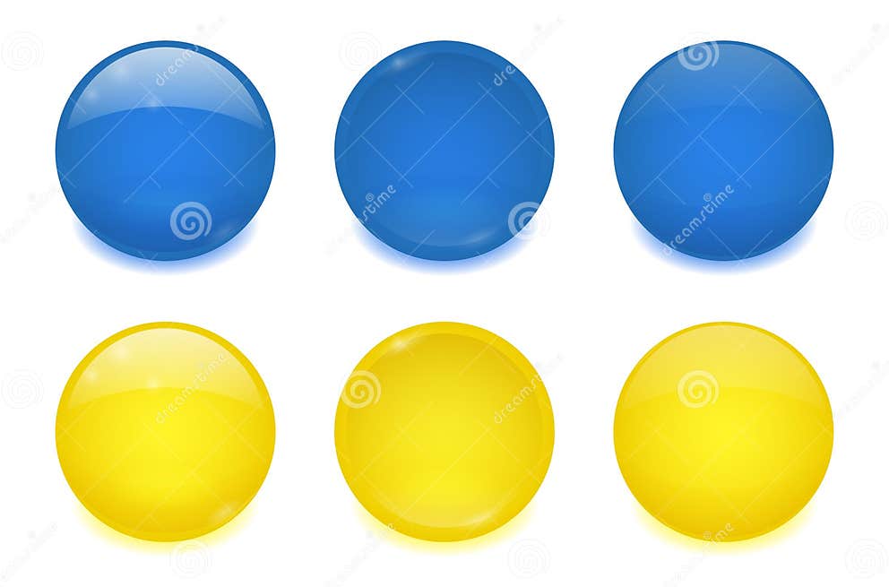 3d Icons of Blue and Yellow Round Web Buttons Stock Illustration ...