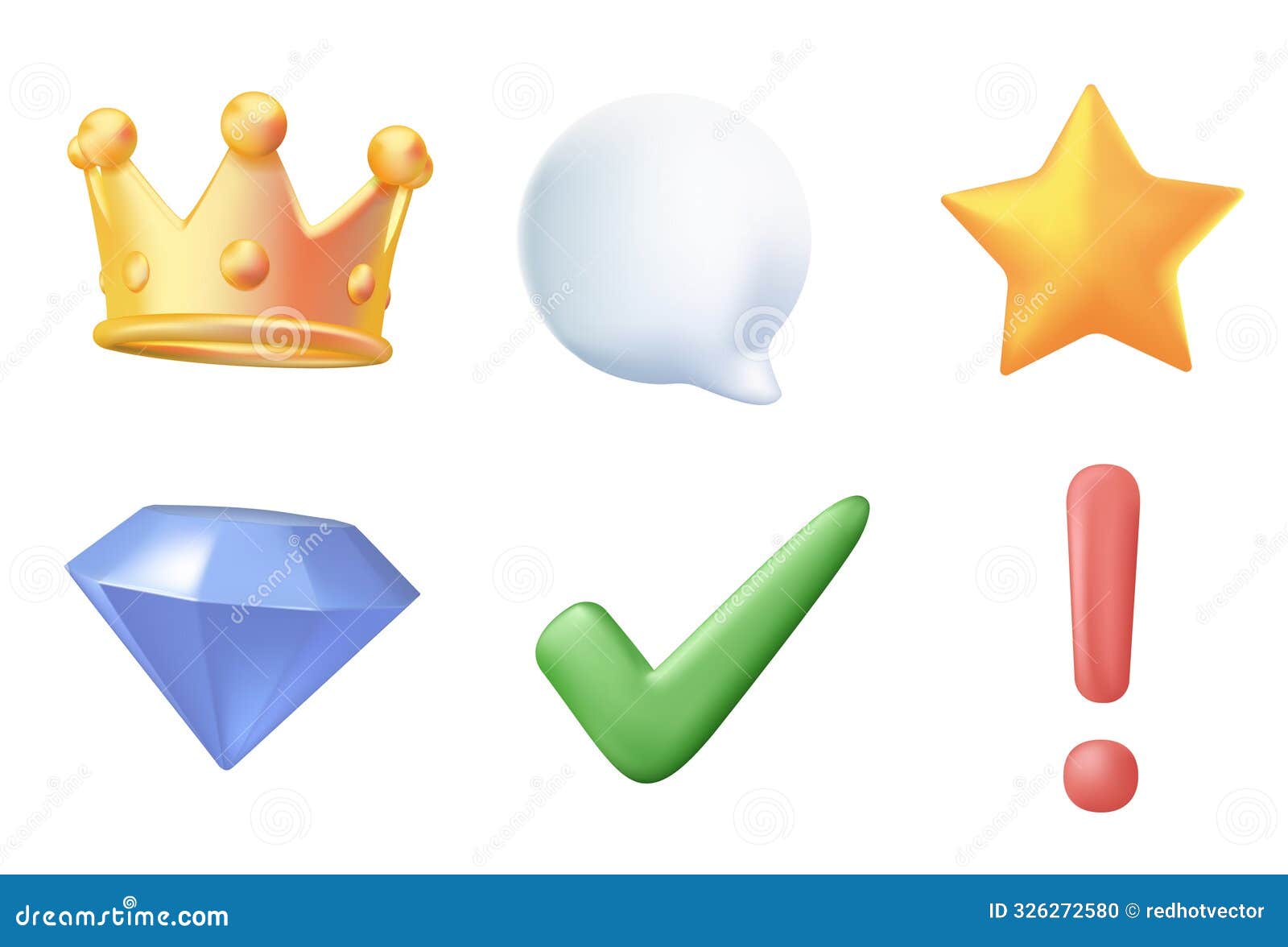 3D Icons Set, Crown, Brilliant, Speaking Bubble, Exclamation Shape Set ...