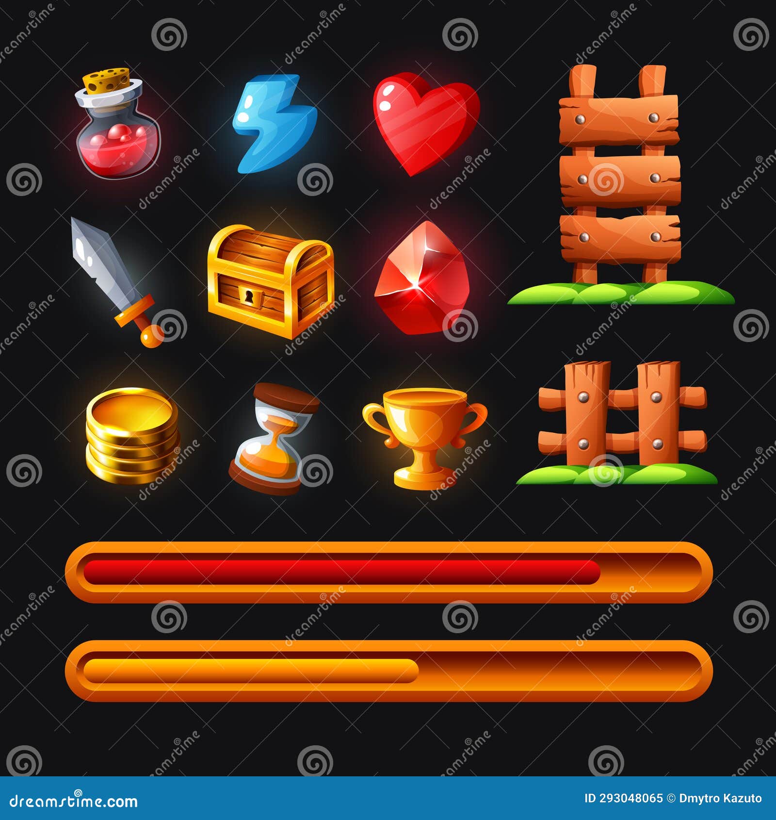 3D Icons for Video Game Interface. Big Vector Set. Stock Vector ...
